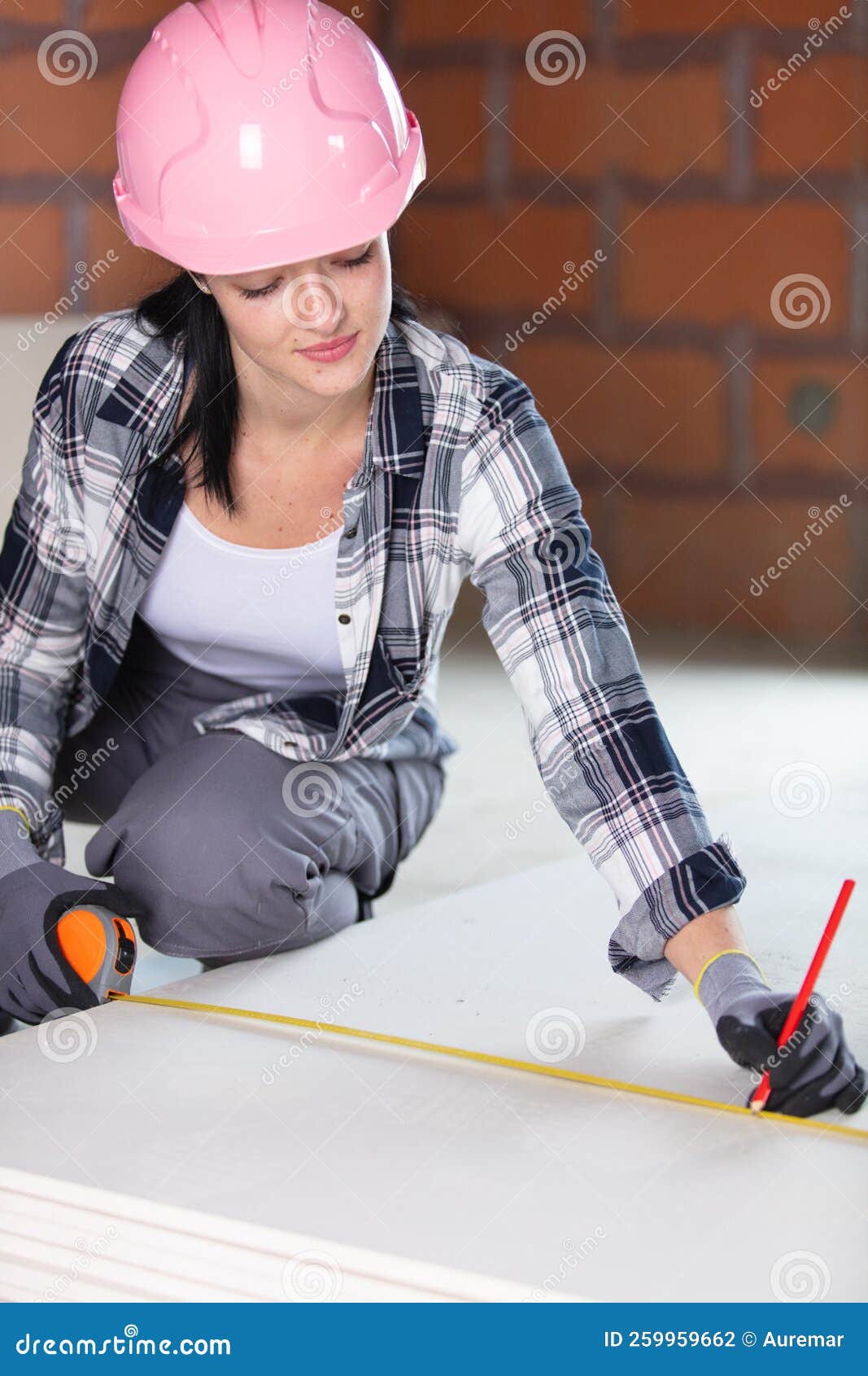 Female Construction Worker at Work Measuring Stock Photo - Image of ...