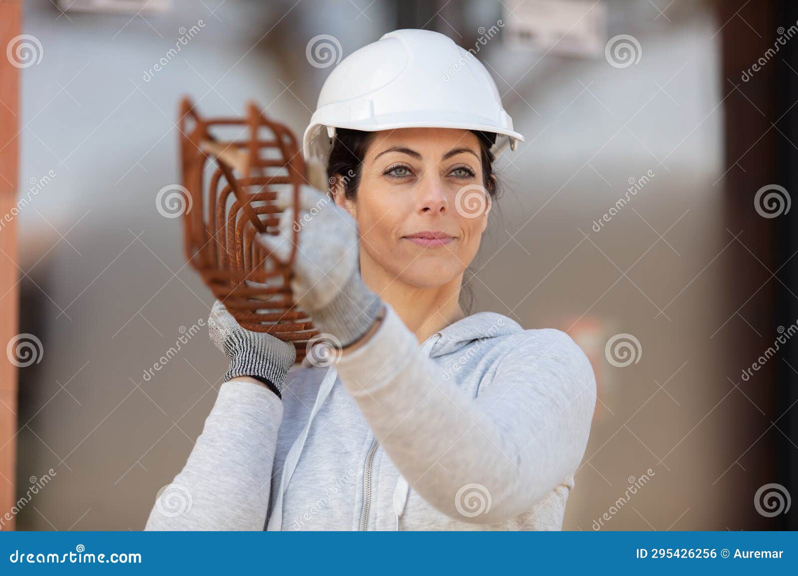 Female Construction Worker Working with Metal Structure Stock Photo ...