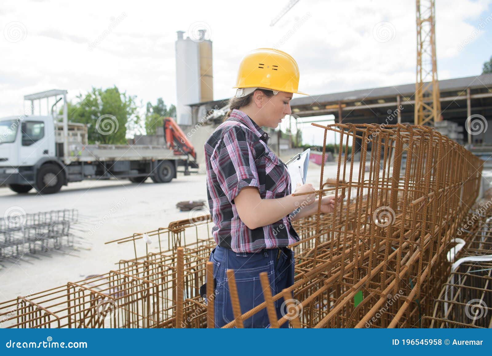 Female Construction Worker Working with Metal Structure Stock Photo ...