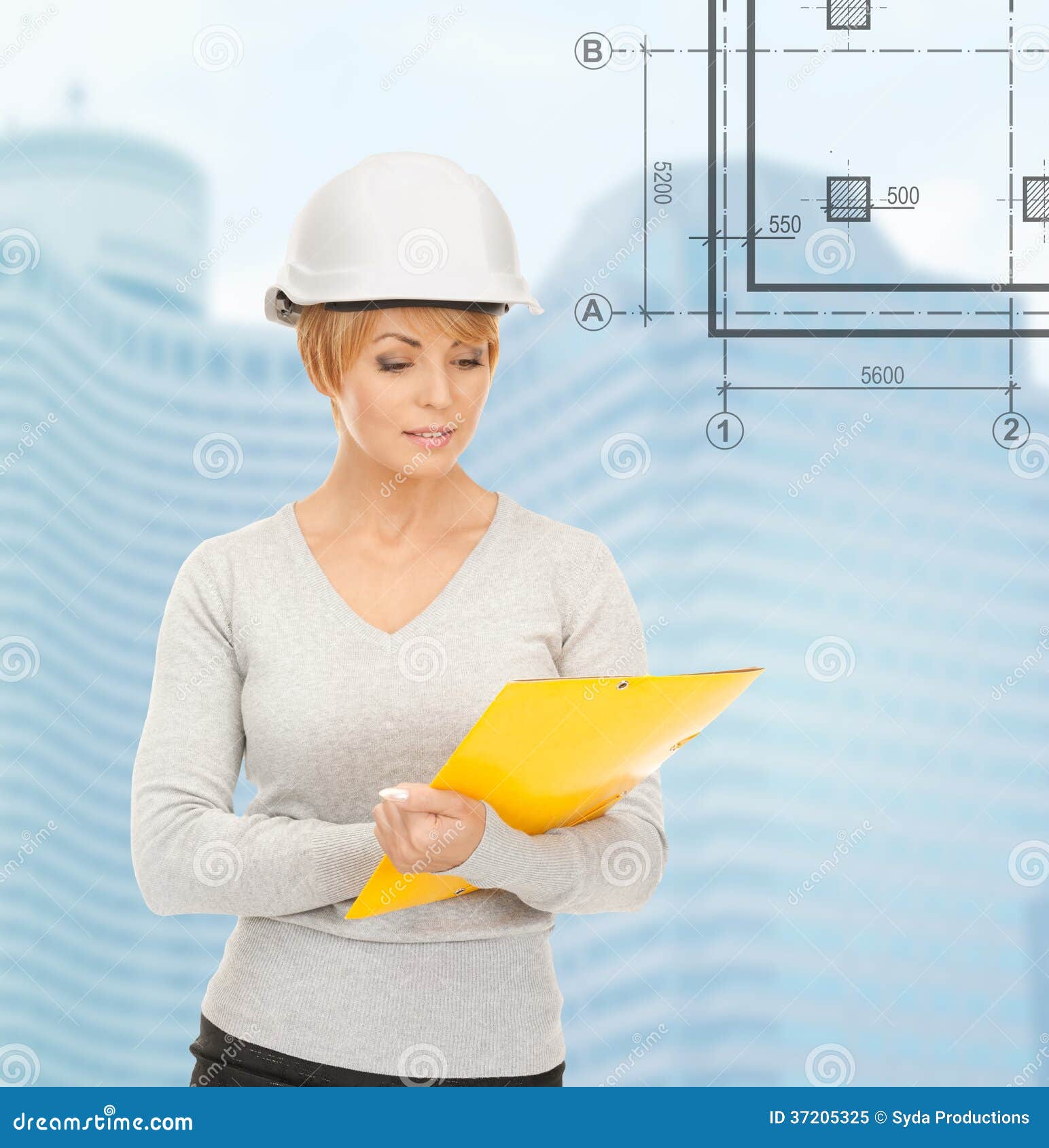 Female Contractor in White Helmet with Files Stock Image - Image of ...