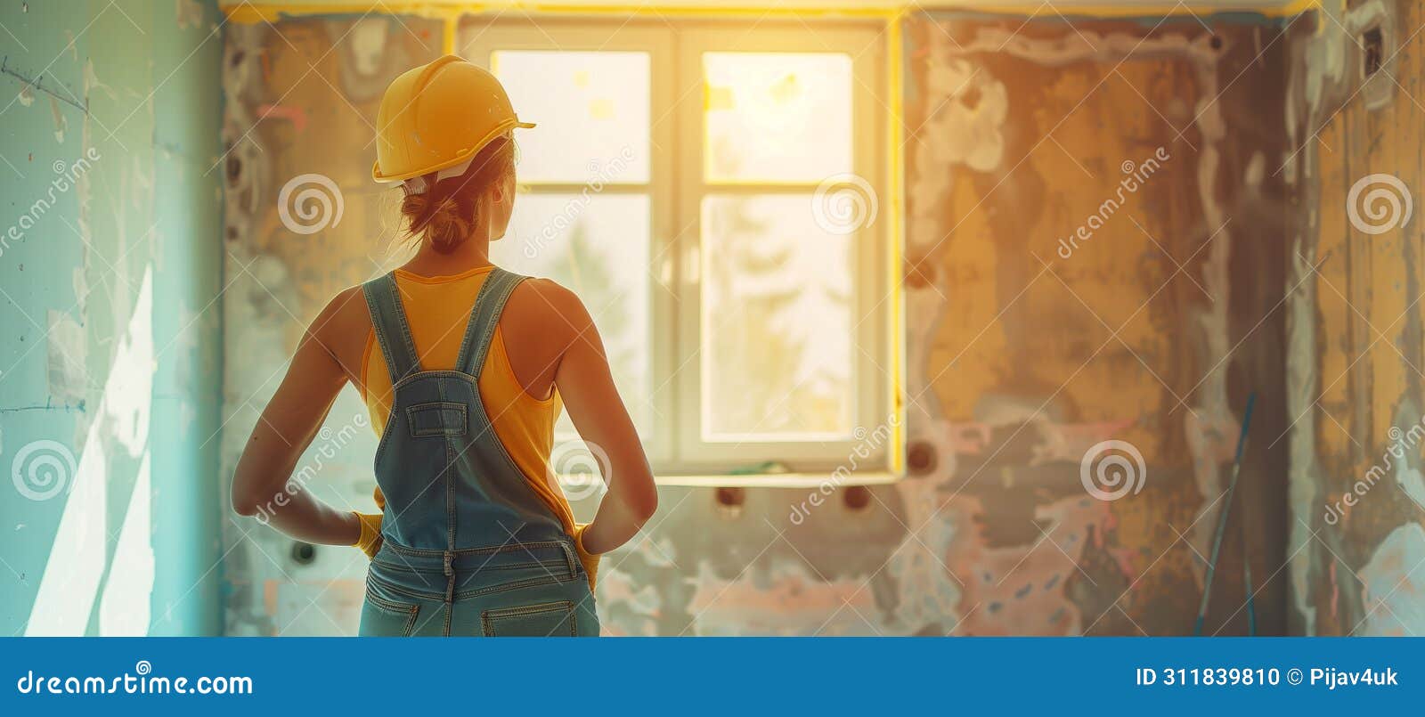 Female Contractor Working Inside Home for Renovation and Refurbishment ...