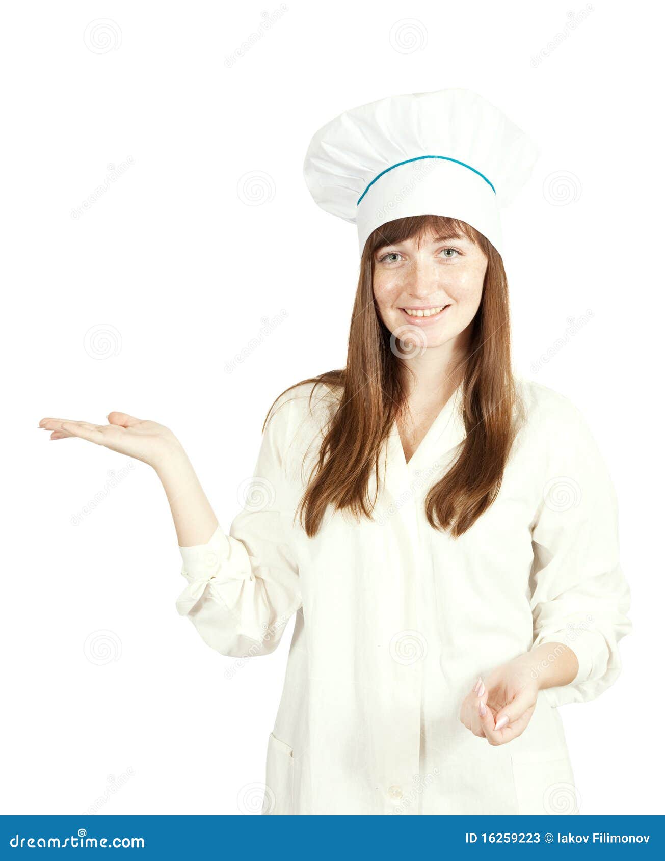 Female cook is pointing stock image. Image of person - 16259223