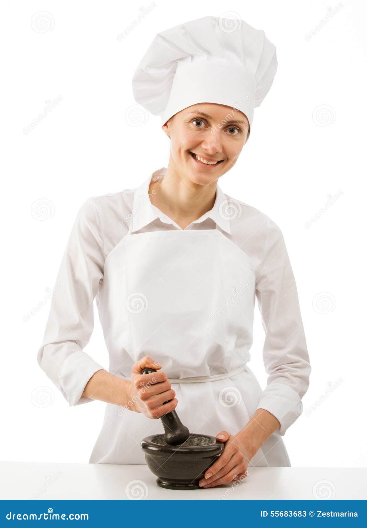 Female Cook Pounding Something Using Mortar and Pestle Stock Image ...
