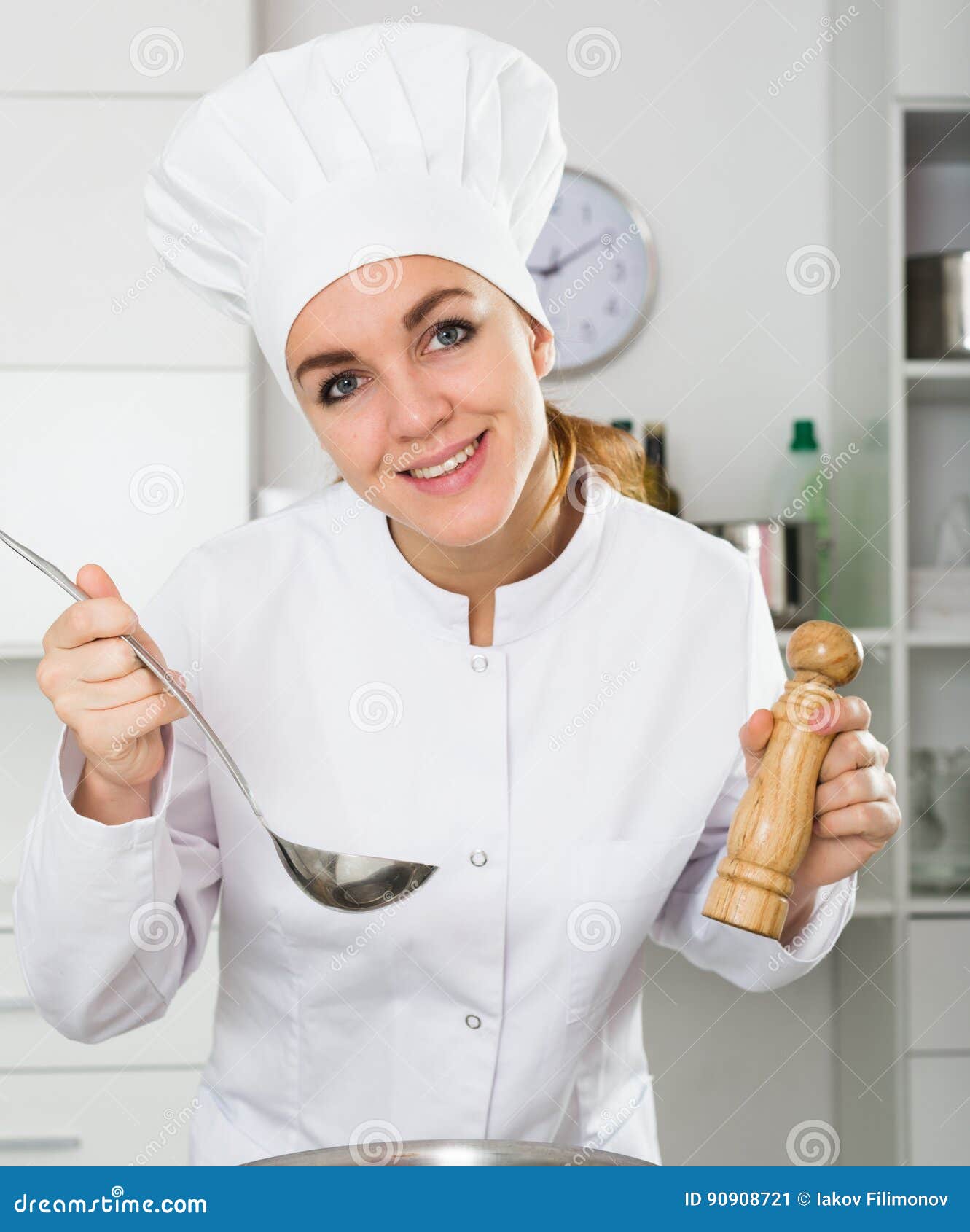 Female cook tasting food stock image. Image of result - 90908721