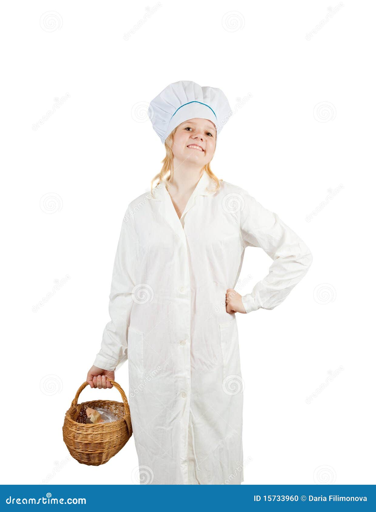 Female Cook with Wicker Basket Stock Photo - Image of caucasian, smile ...