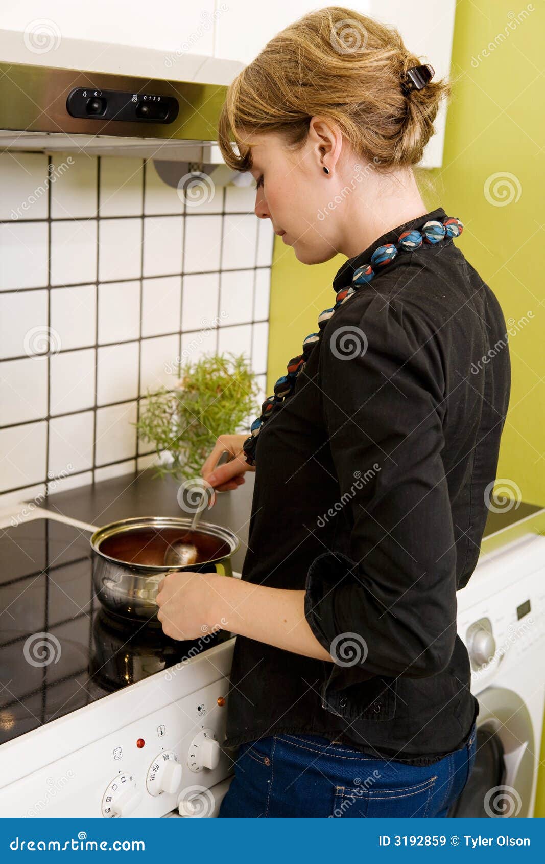 Female Cooking Supper in Kitch Stock Image - Image of housewife, stir ...