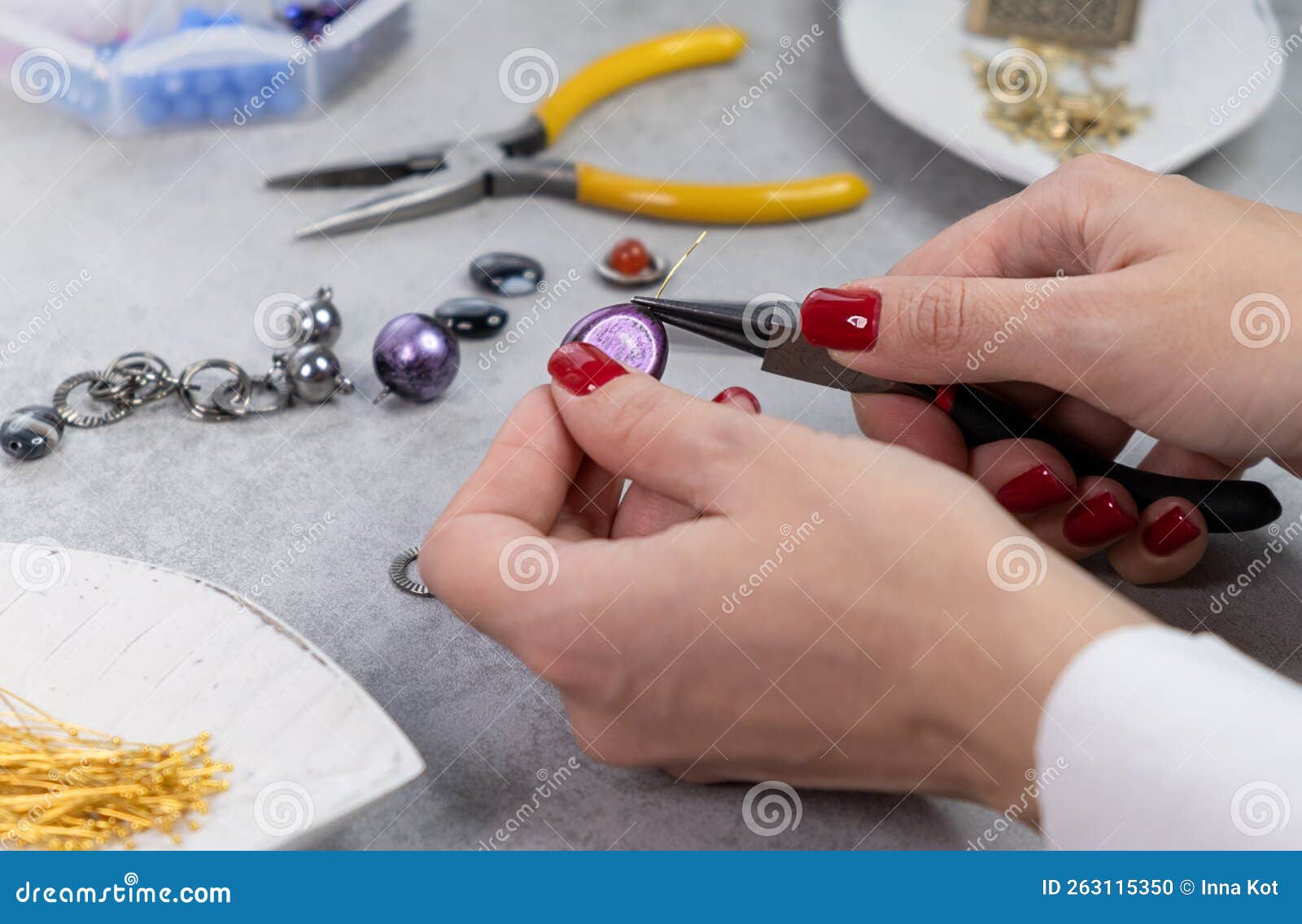 Female Create Handmade Jewelry. Handmade Beading Preparation Stock ...