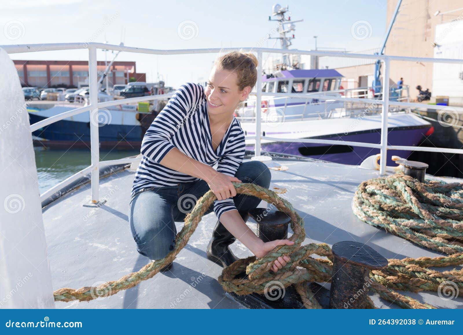 Female Crew Working with Yacht Stock Photo - Image of water, worker ...