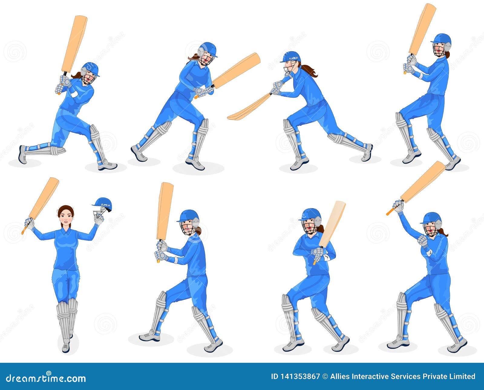Female Cricket Player In Different Batting Activity Stock Illustration Illustration Of Score