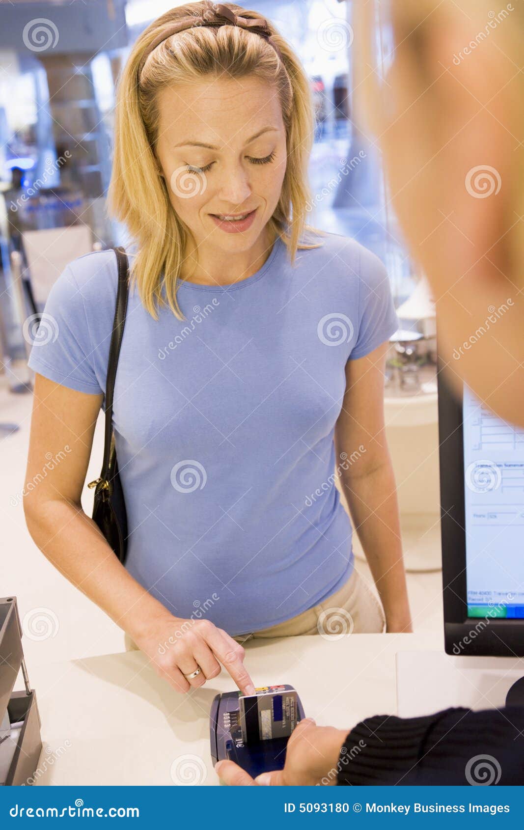 Female Customer Complain To Waitress. She Hold Hands Aside. Waitress ...