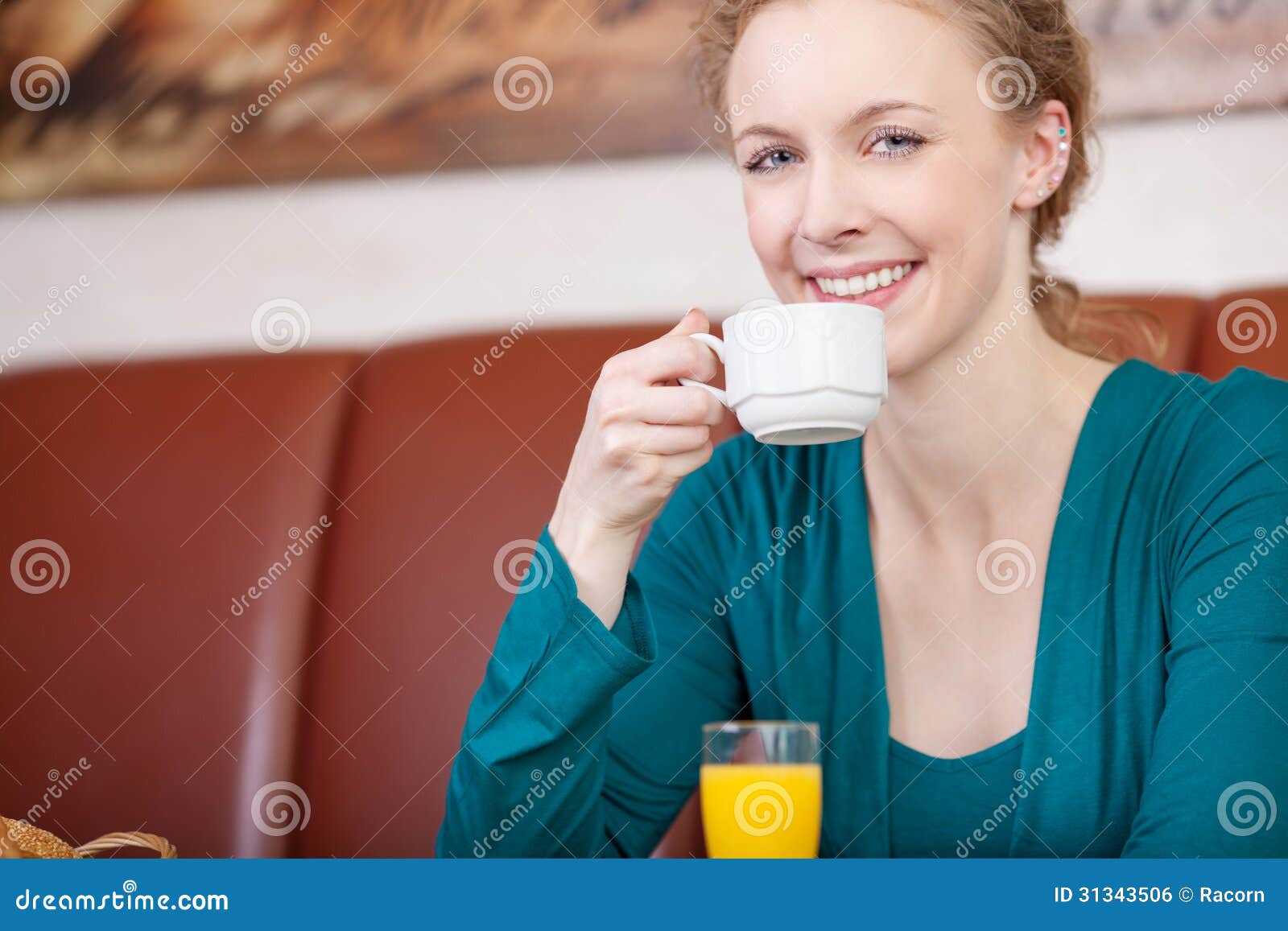 Female Customer Having Coffee in Cafe Stock Photo - Image of holding ...