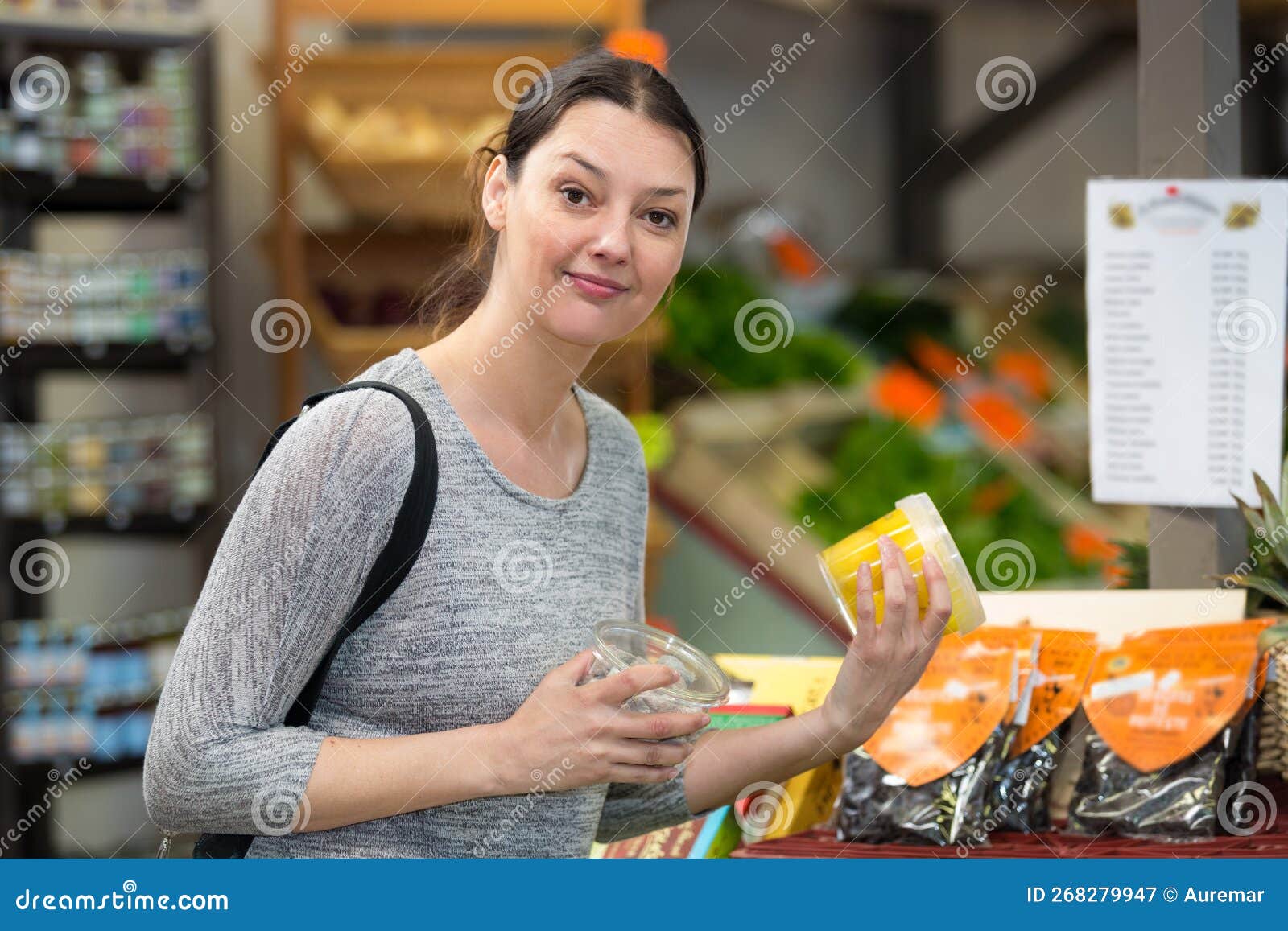 Female Customer Holding Jar Jam Stock Image - Image of honey, produce ...