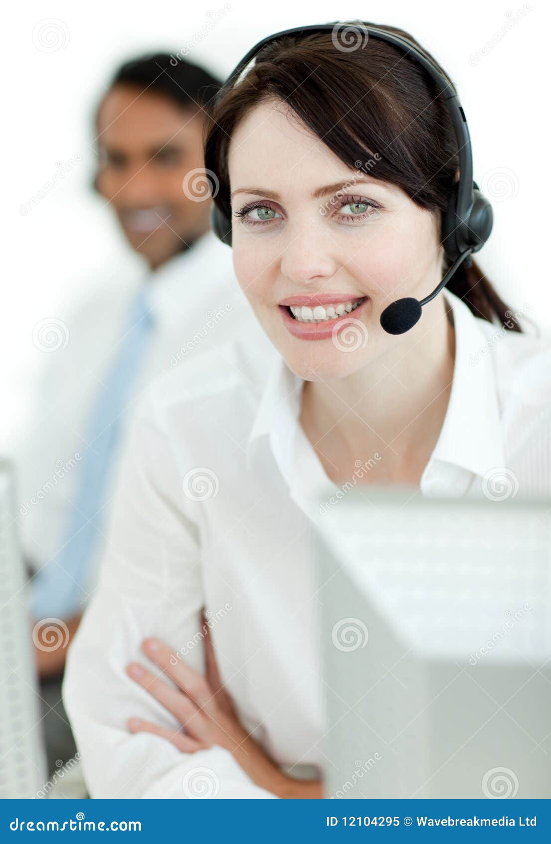 Female Customer Service Agent at Work Stock Image - Image of happy ...