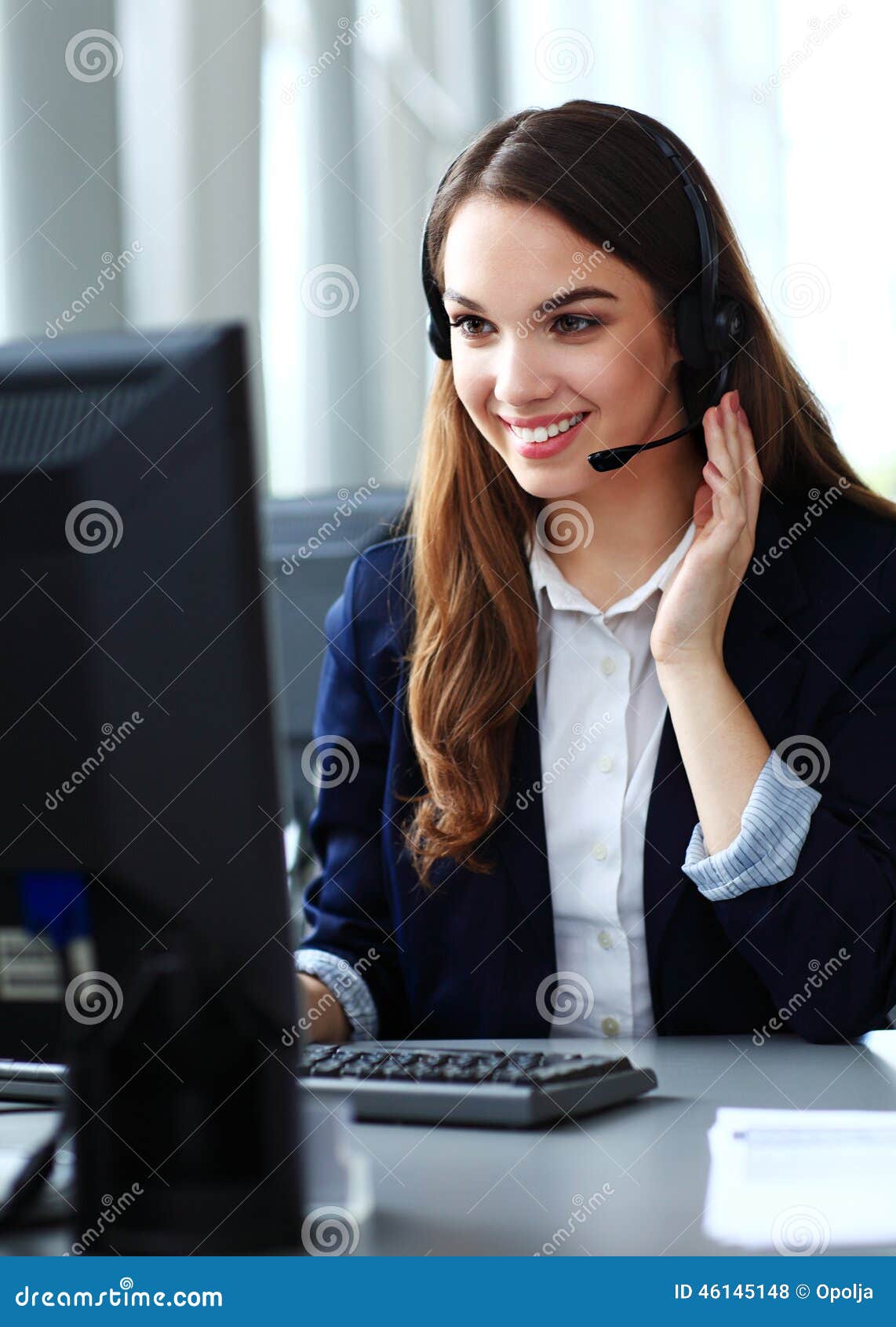 Female Customer Support Operator with Headset Stock Photo - Image of ...