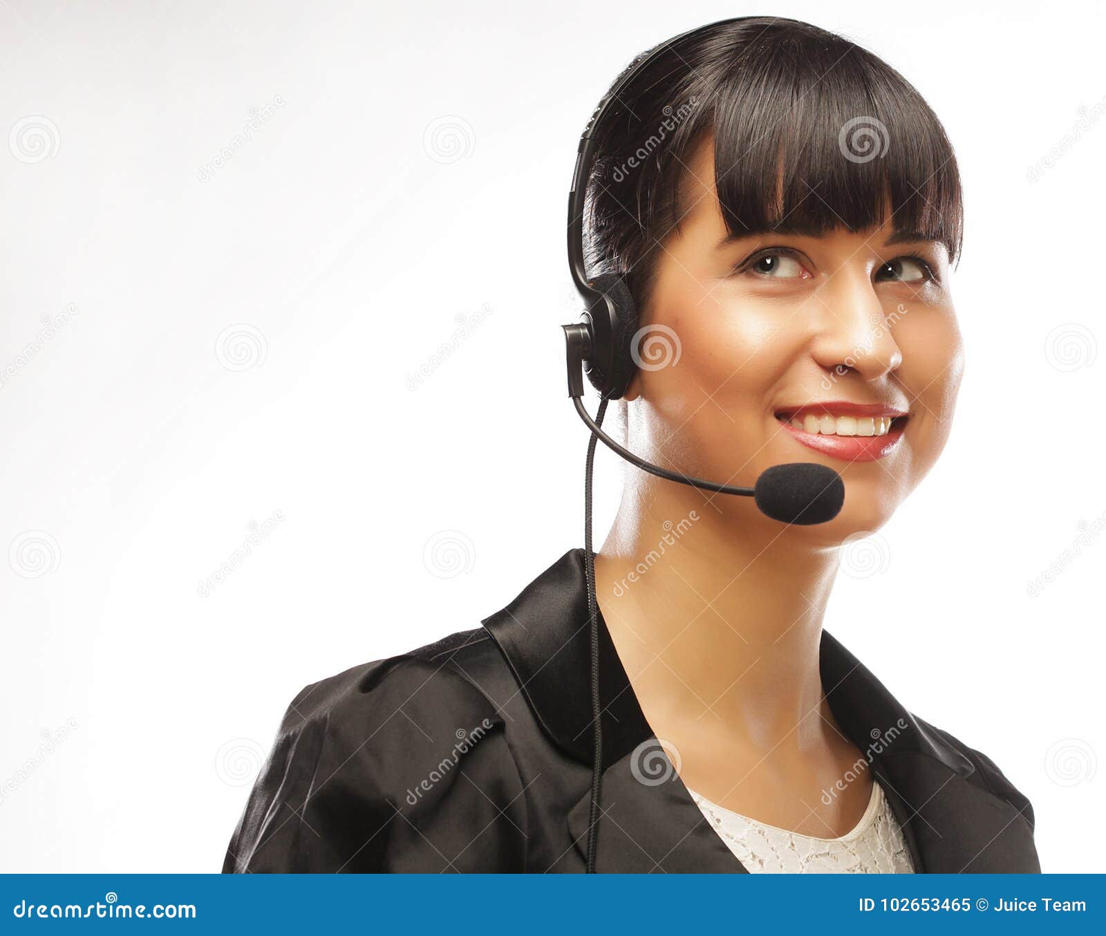 Female Customer Support Operator with Headset and Smiling Stock Image ...