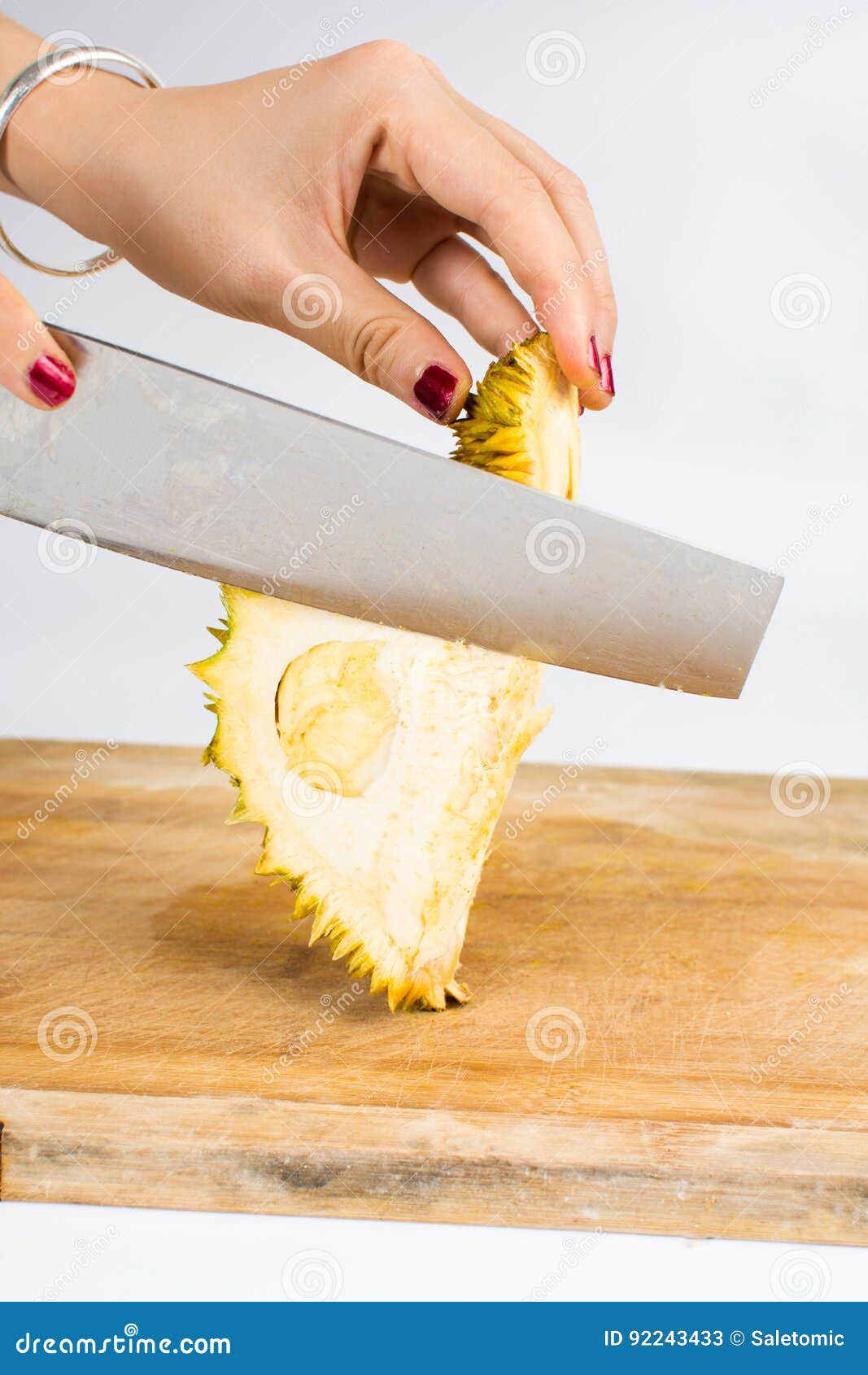 Female Cutting Durian Fruit on Wooden Board Stock Image - Image of ...
