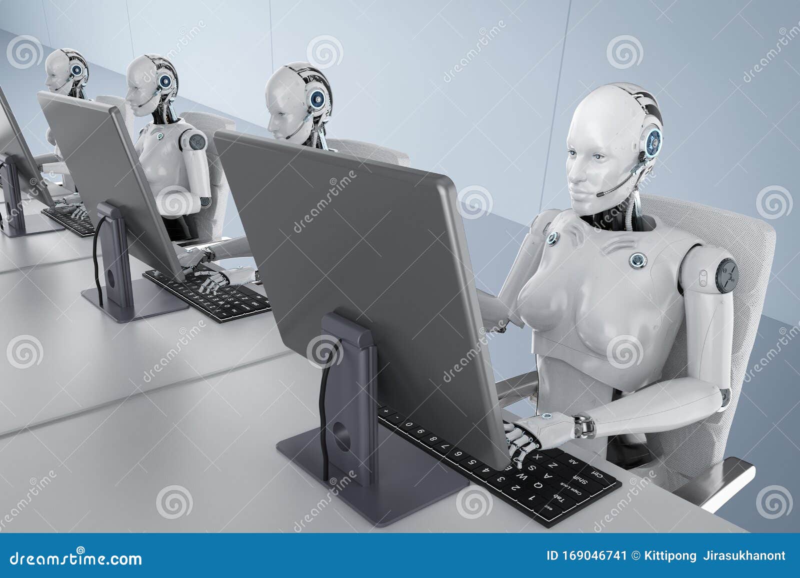 Female Cyborg with Computer Stock Illustration - Illustration of body ...