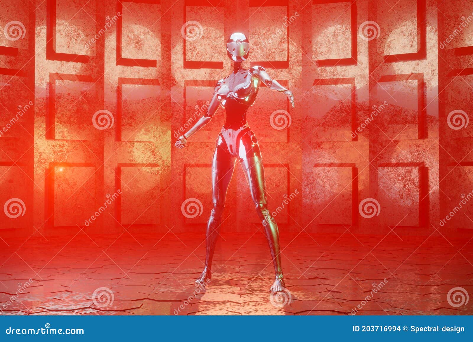 A Female Cyborg in a Space Ship Stock Illustration - Illustration of ...