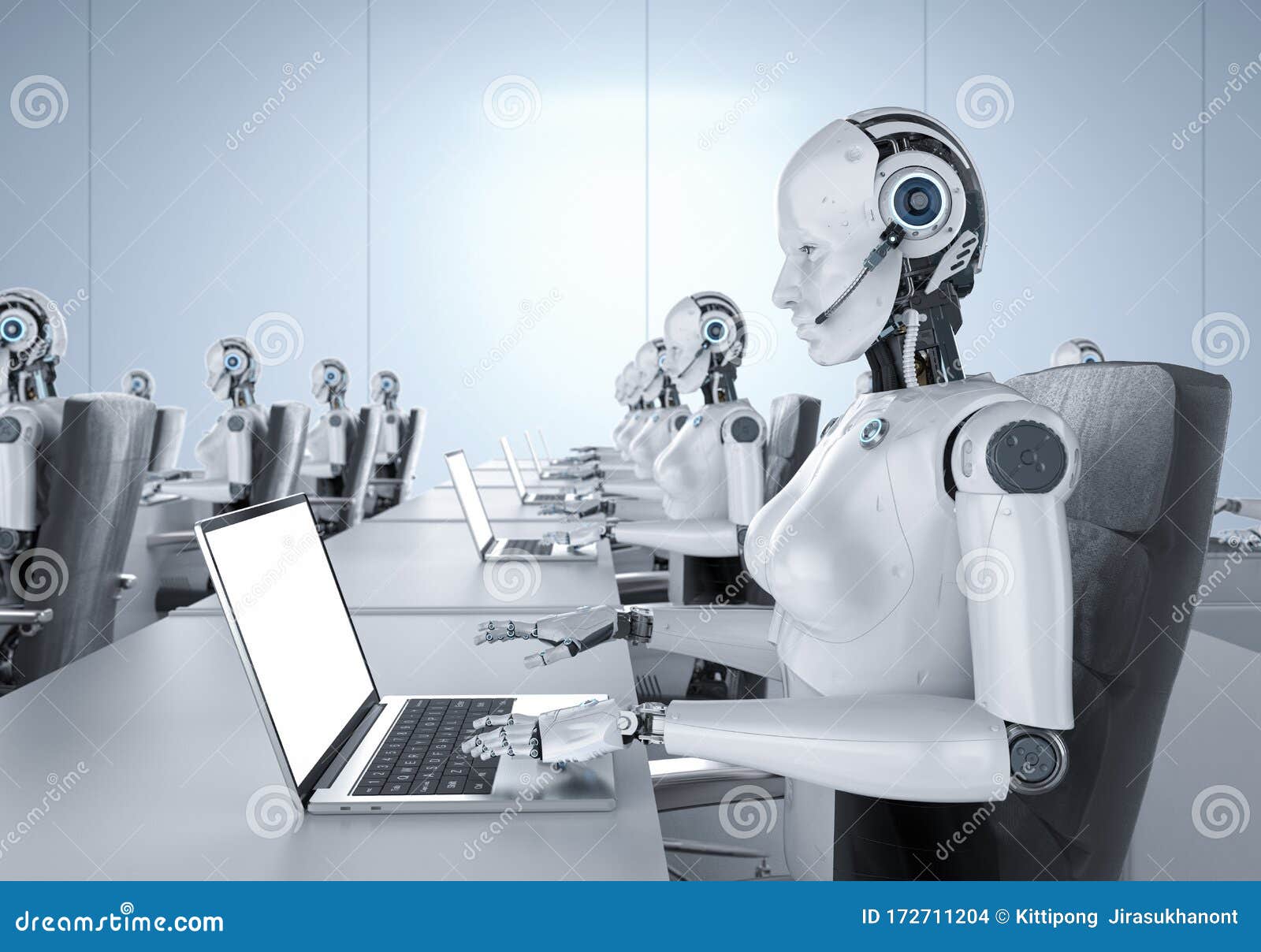 Female cyborgs in office stock illustration. Illustration of ...