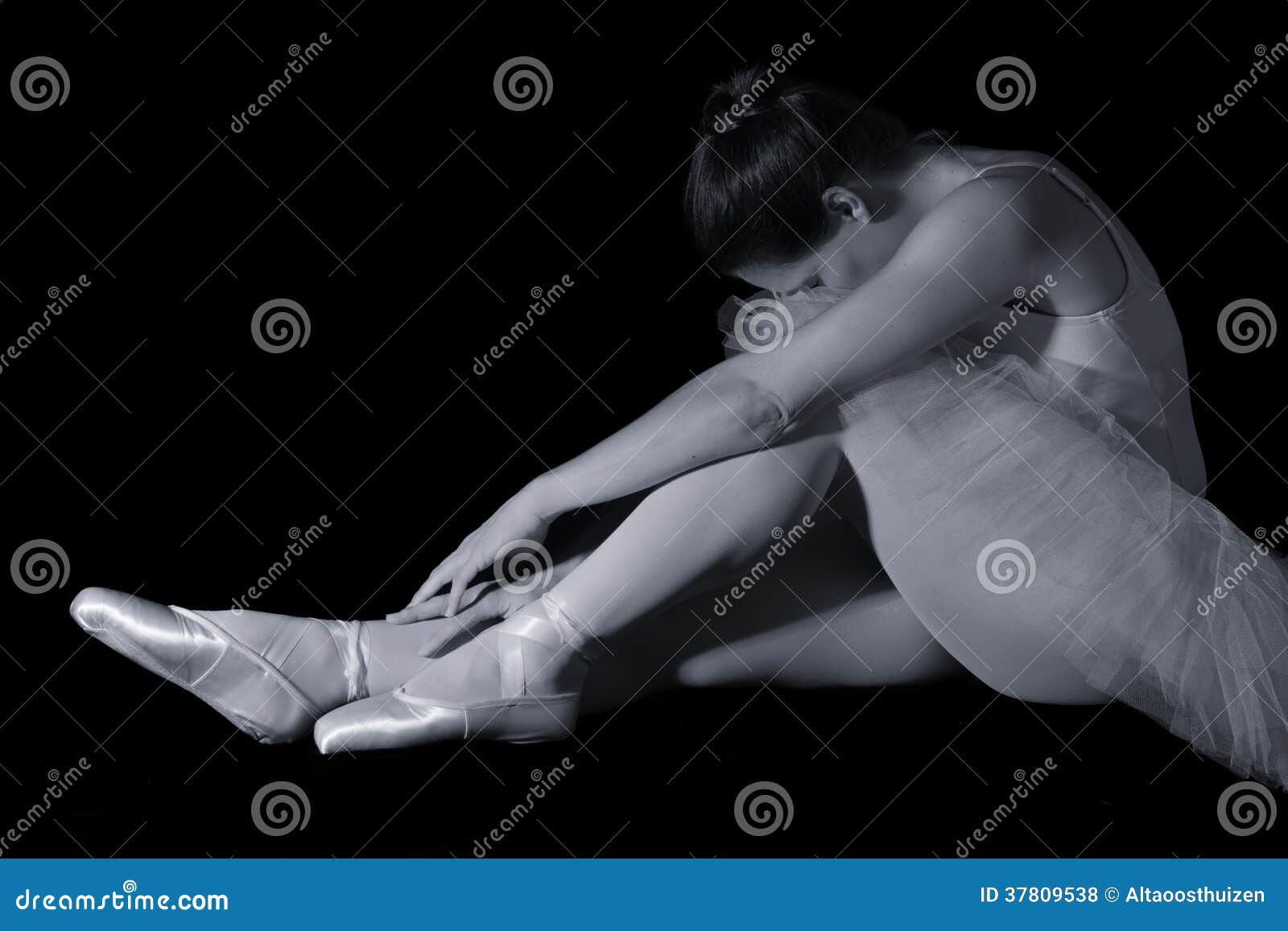 Female Dancer Sit on Floor Looking Sad in Artistic Conversion Stock ...