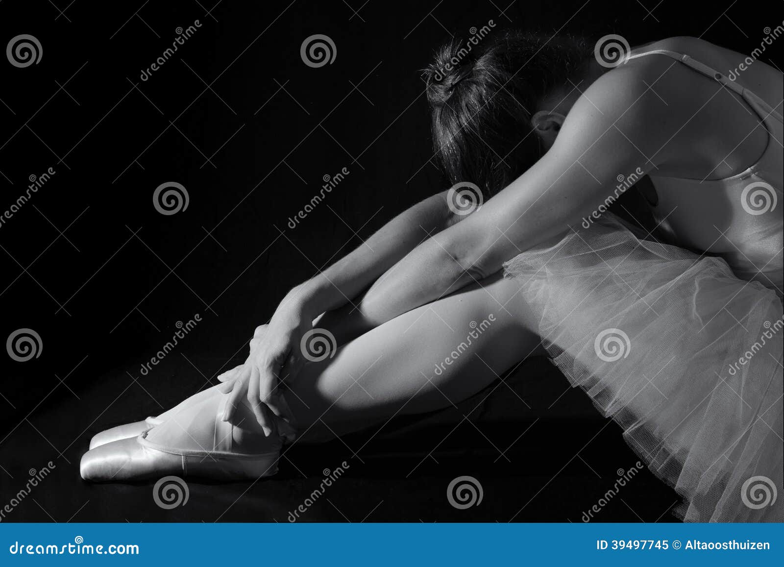 Female Dancer Sit on Floor Looking Sad in Pink Tutu Low Key Stock Image ...