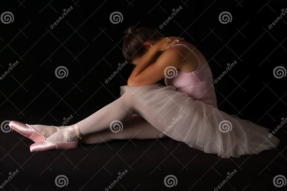 Female Dancer Sit on Floor Looking Sad in Tutu Stock Photo - Image of ...
