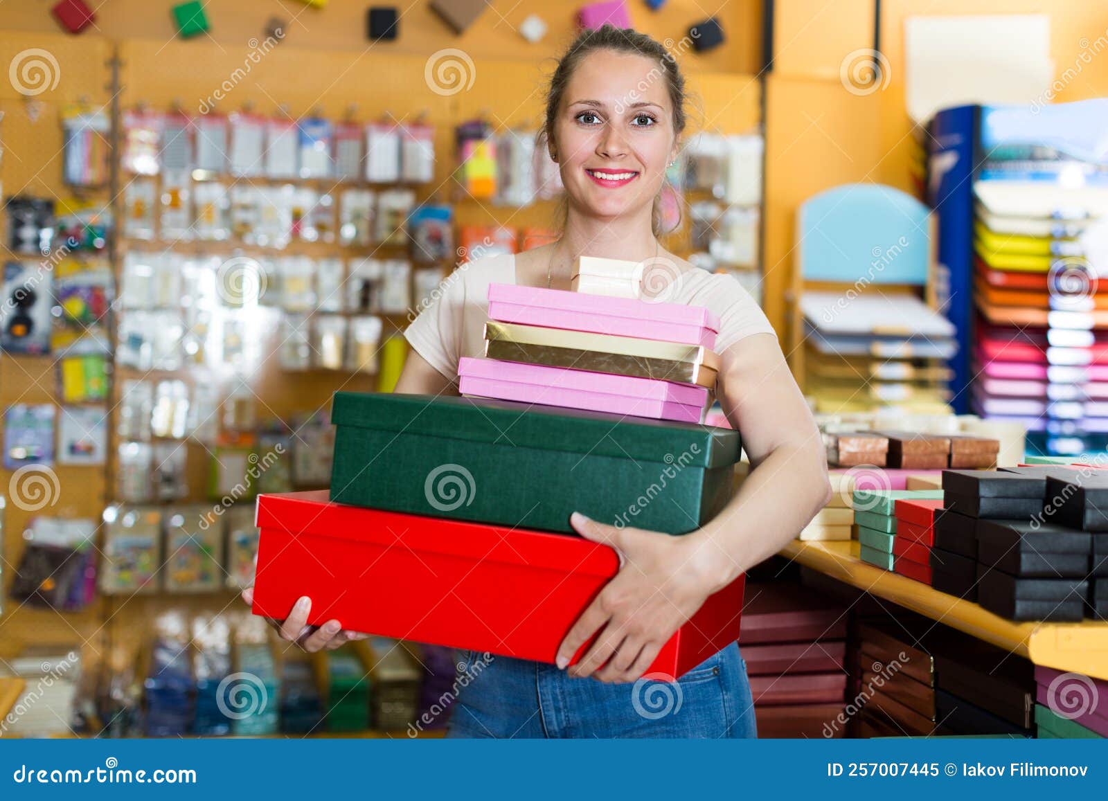 Female is Demonstration Colored Boxes Stock Image - Image of business ...