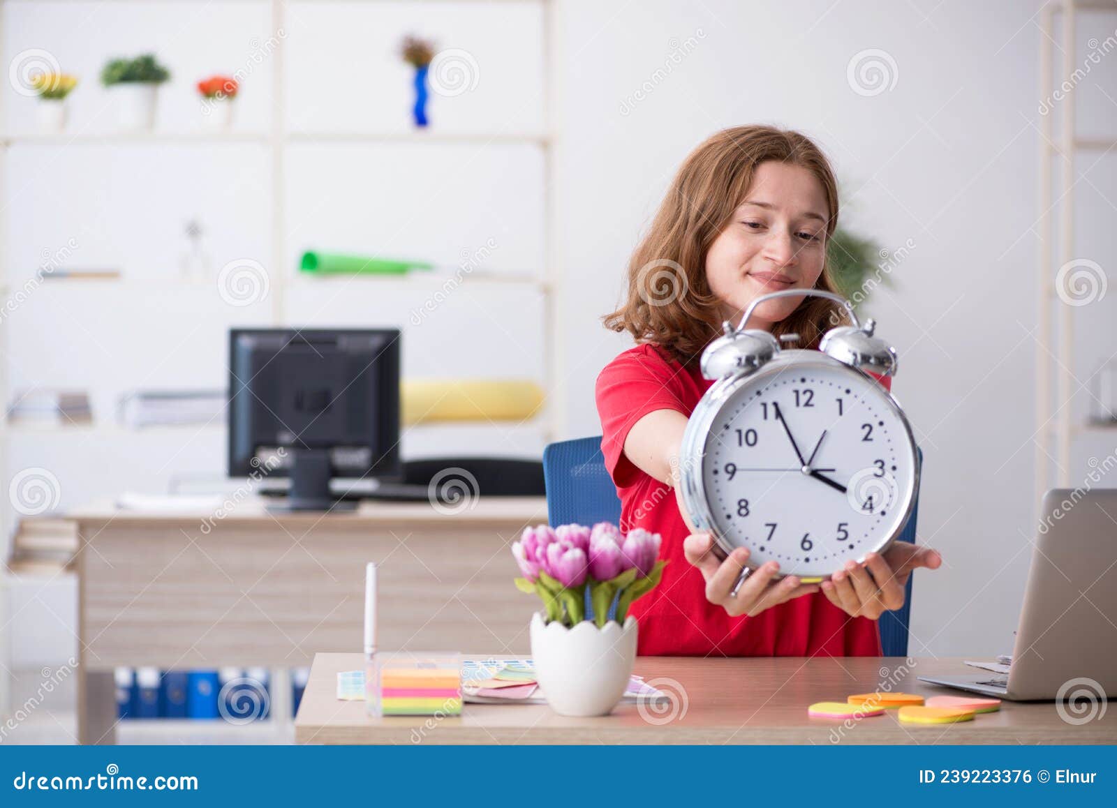 Young Female Designer in Time Management Concept Stock Photo - Image of ...