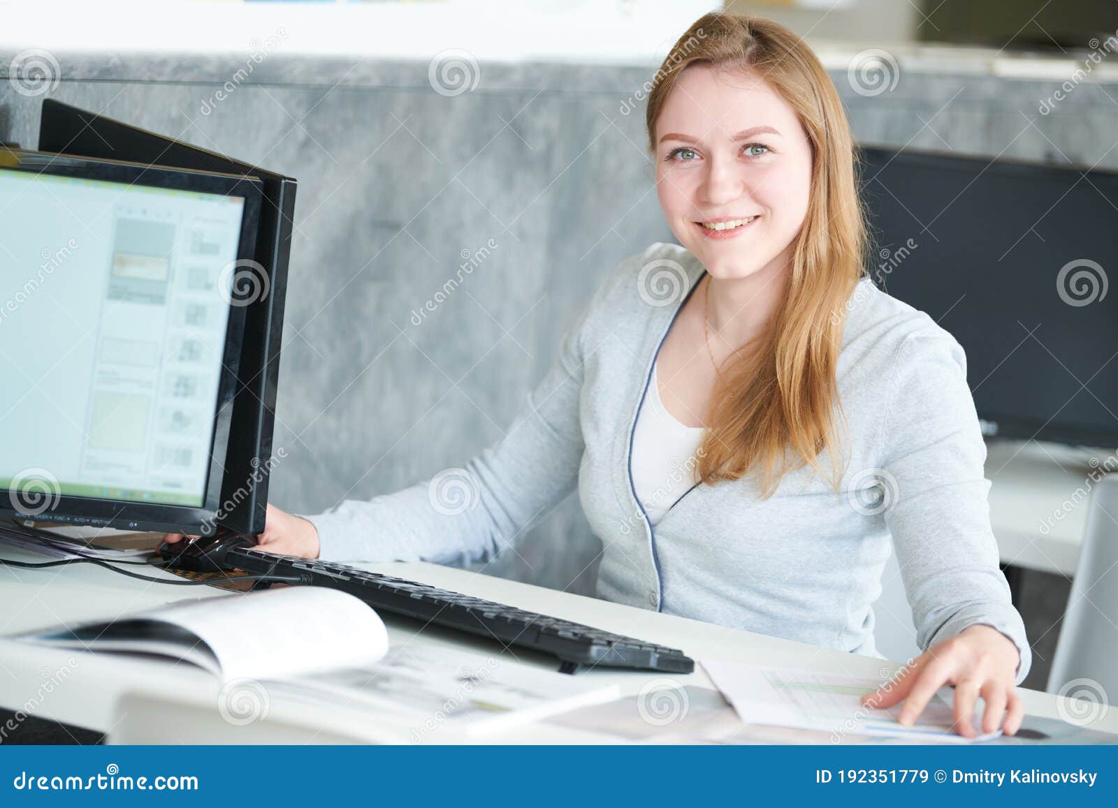 Female Designer Using Computer while Working with Design Project Stock ...
