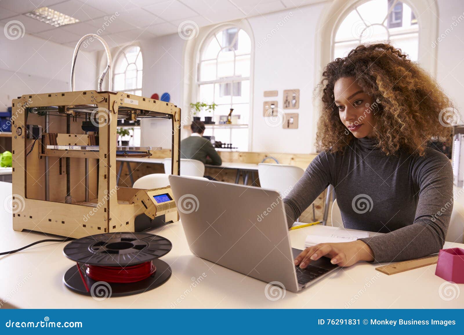 Female Designer Working with 3D Printer in Design Studio Stock Image ...