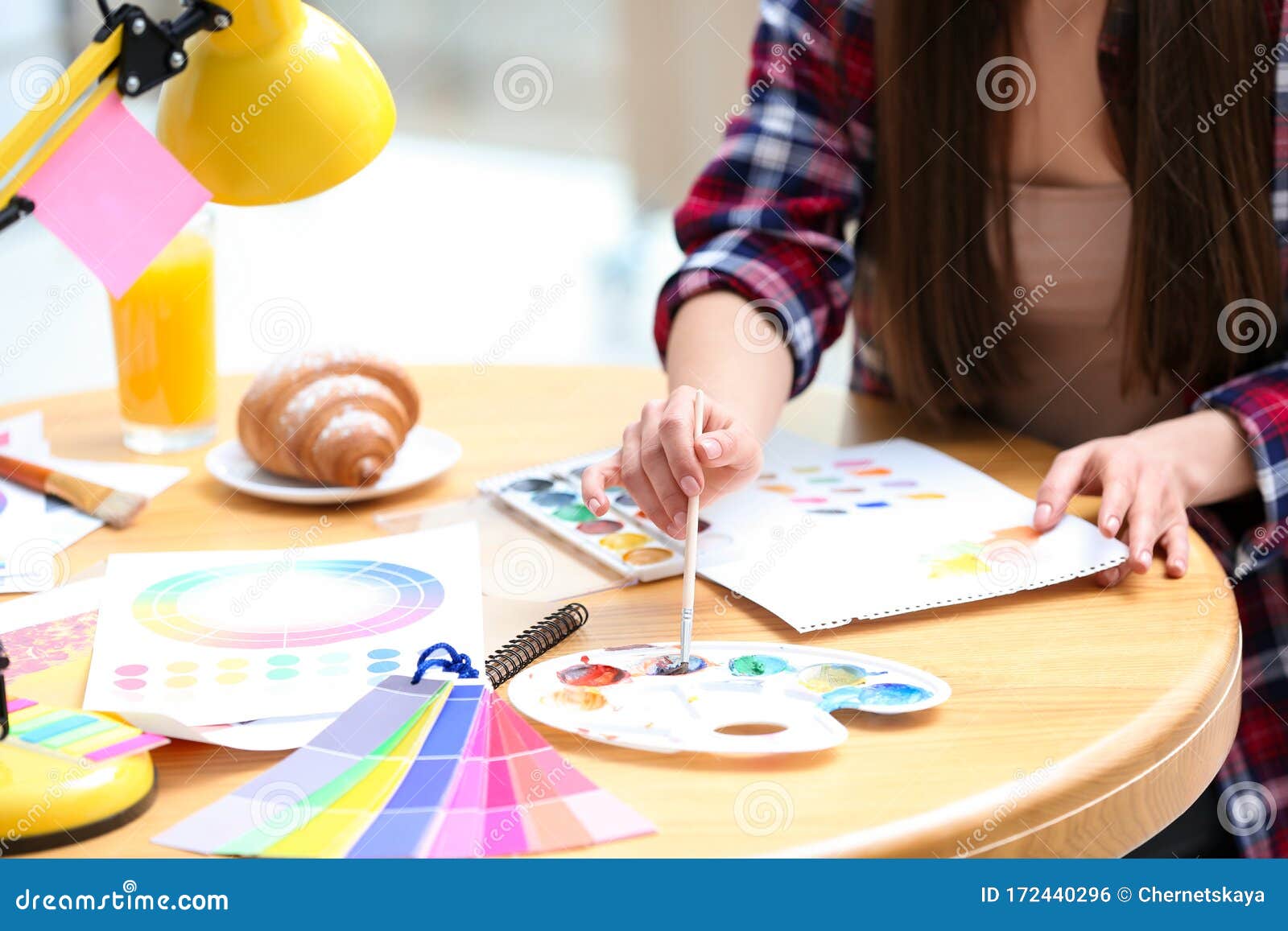 Female Designer Working at Desk in Office Stock Photo - Image of editor ...