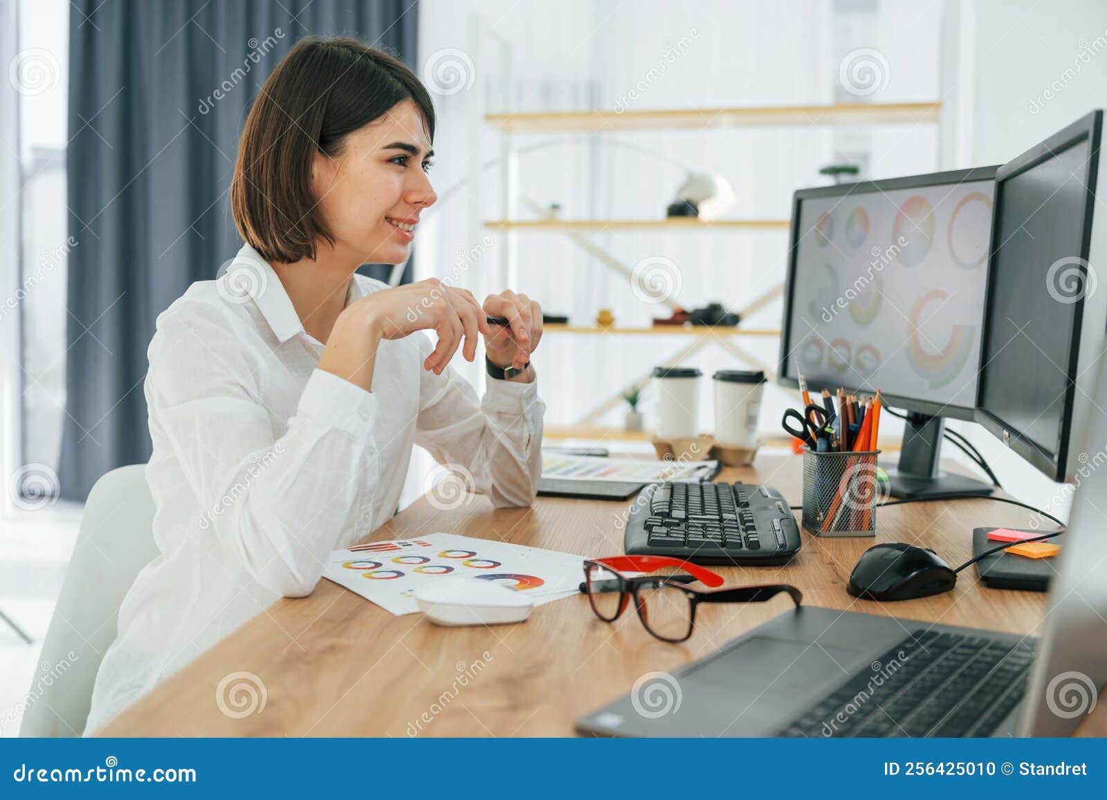 Female Designer Working in the Office by Using PC Stock Photo - Image ...