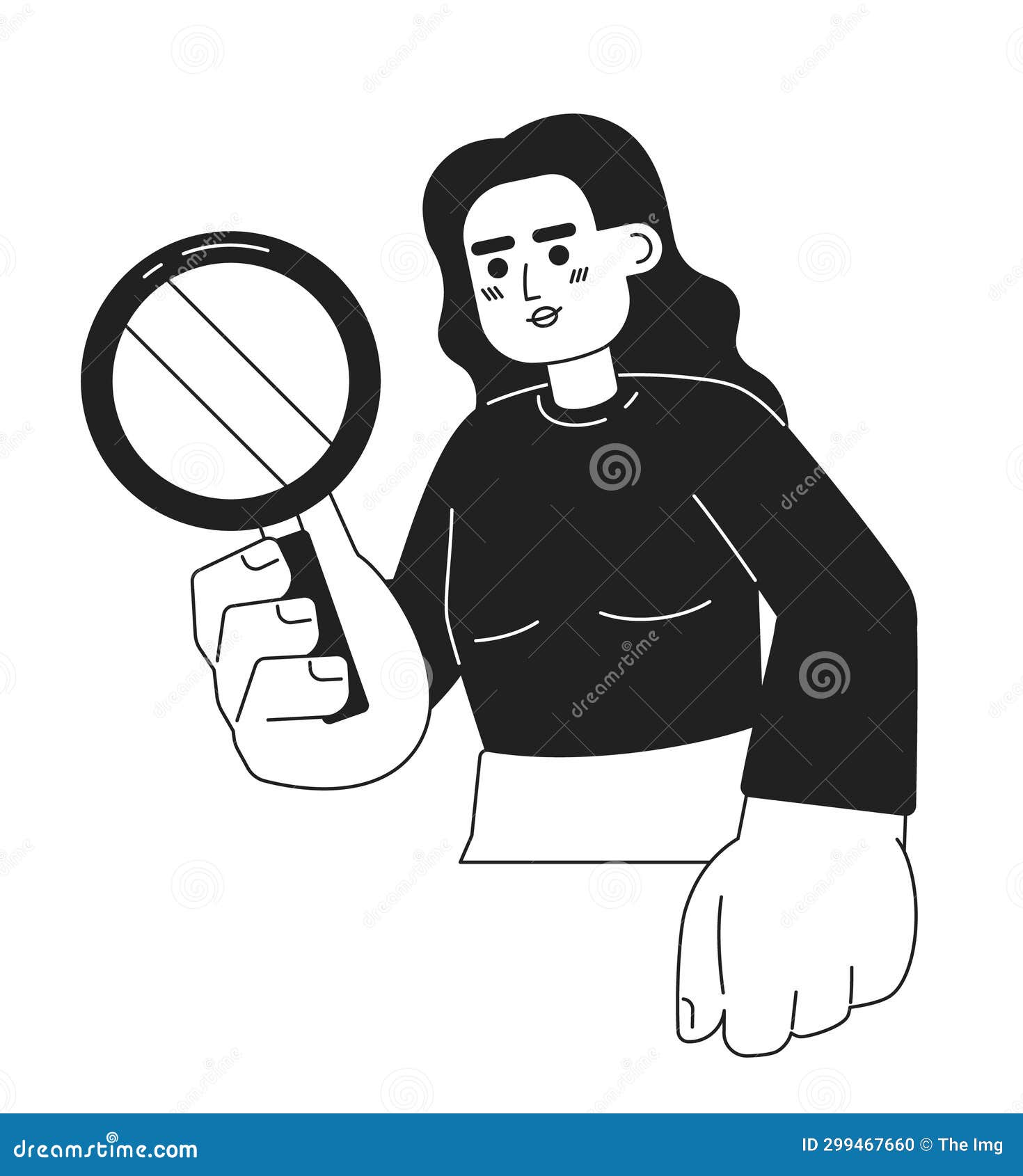 Female Detective Magnifying Glass Black and White 2D Cartoon Character ... Female Detective Magnifying Glass Black and White 2D Cartoon Character ...
