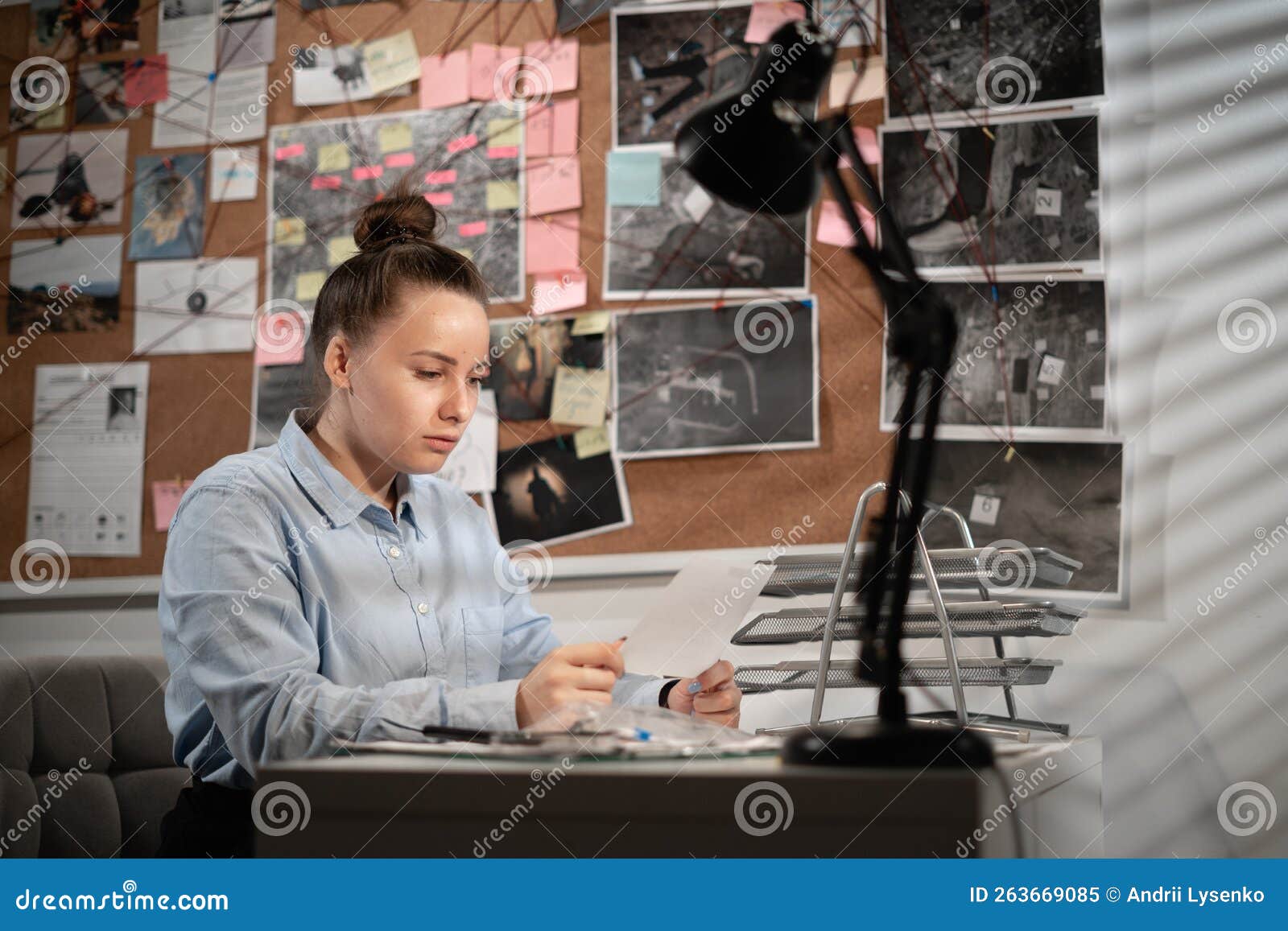 Female Detective Working in Her Office, Processing Evidence Stock Image ...
