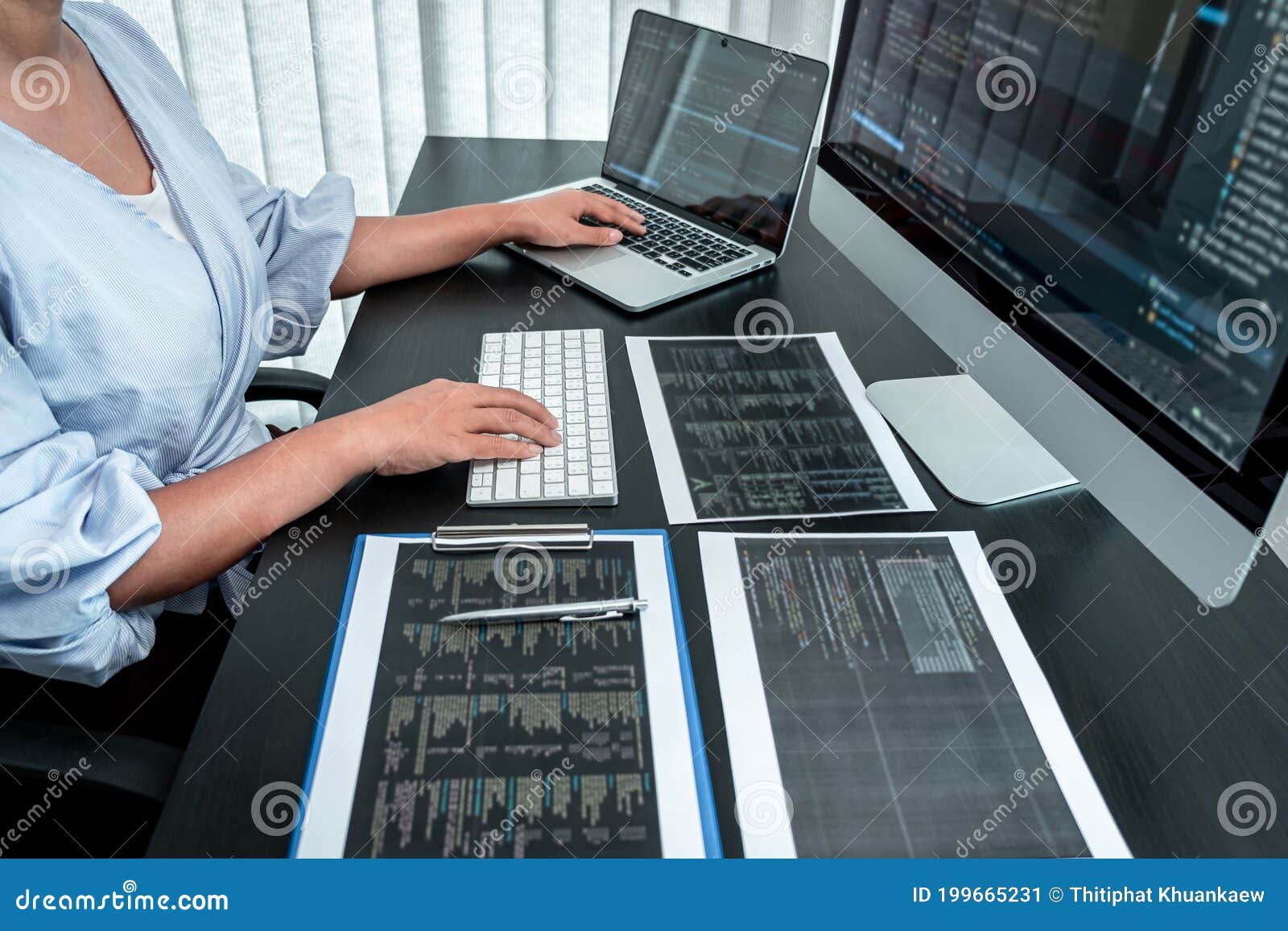 Female Developer Programmer Working On Coding Program Software Computer Writing Website And