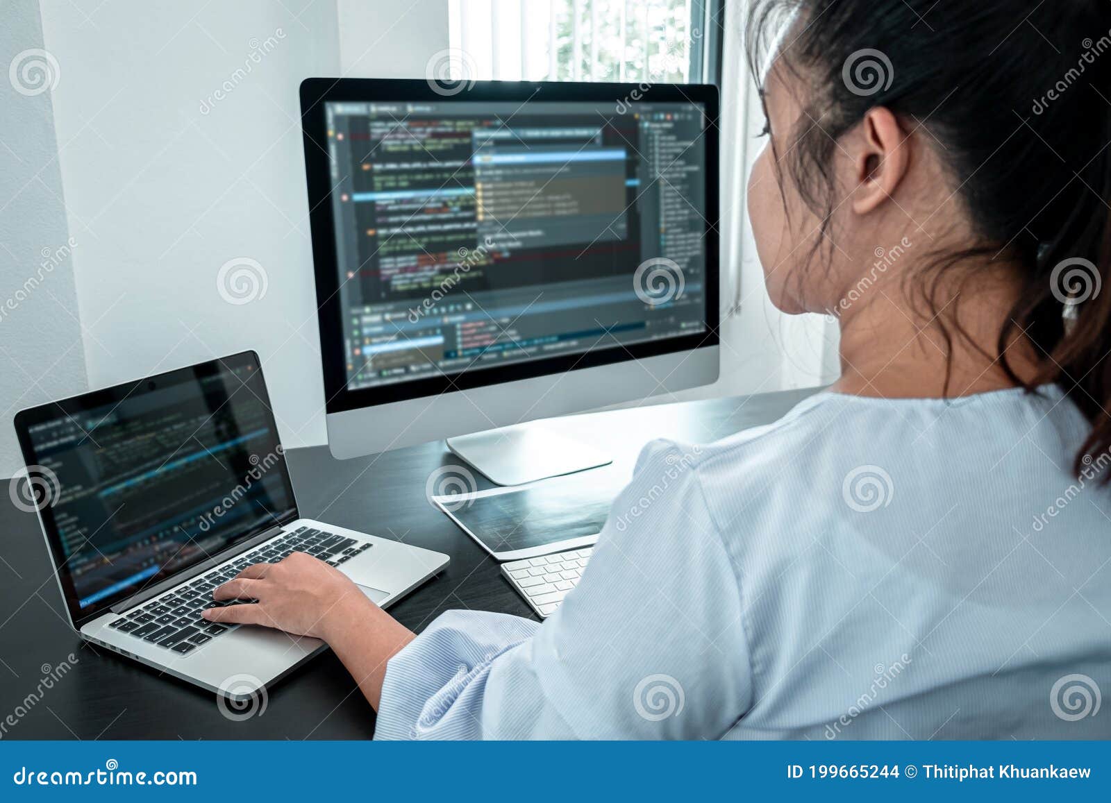 Female Developer Programmer Working on Coding Program Software Computer, Writing Website and ...