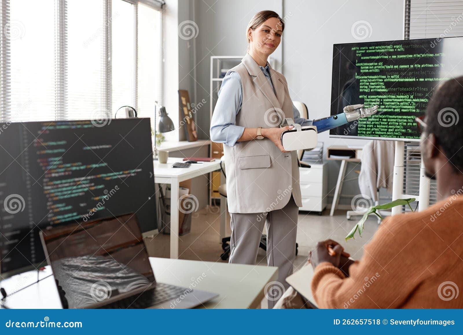 Developer Showing Her Programming Code Stock Photo - Image of ...