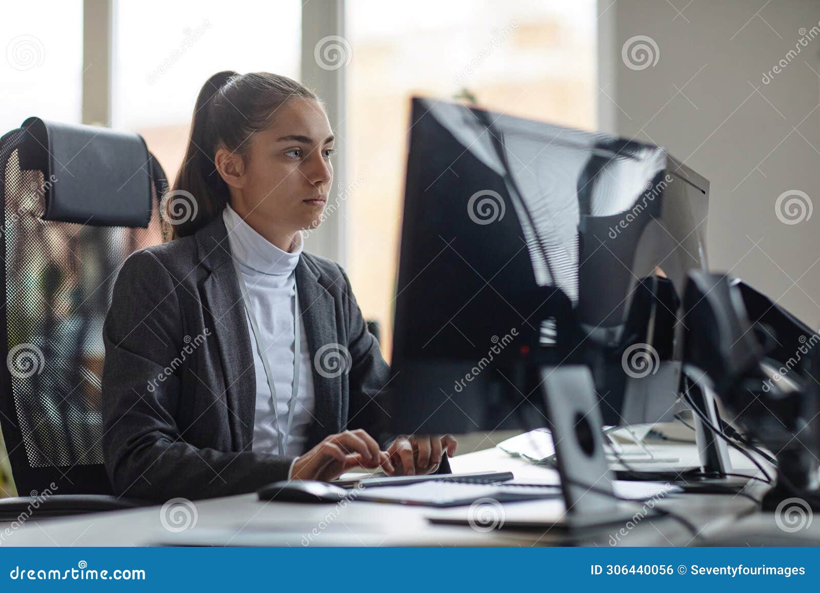 Female it Developer Using Computer Stock Photo - Image of network ...