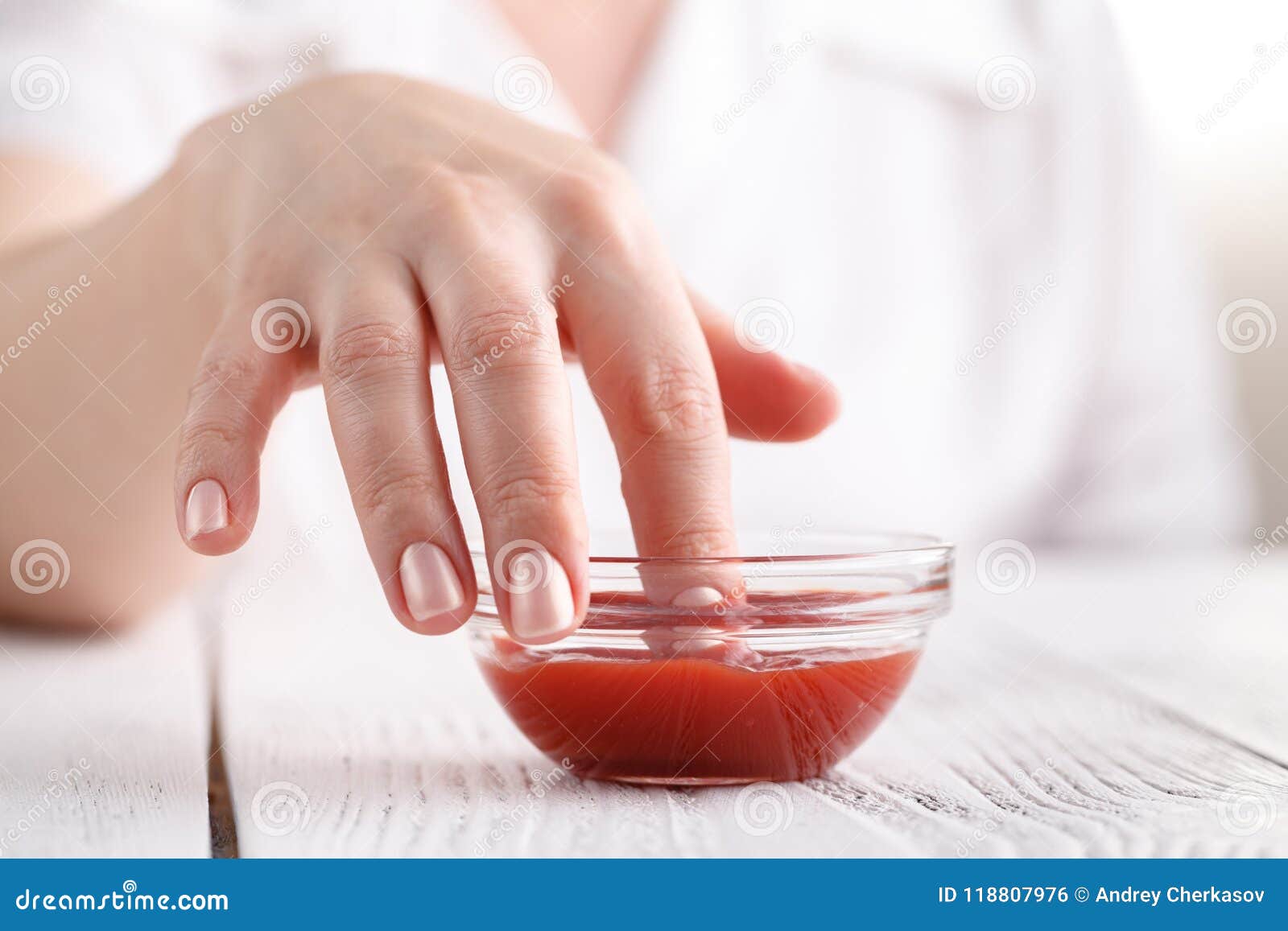 Female Dipping Finger in Tomato Ketchup Stock Photo - Image of fresh ...