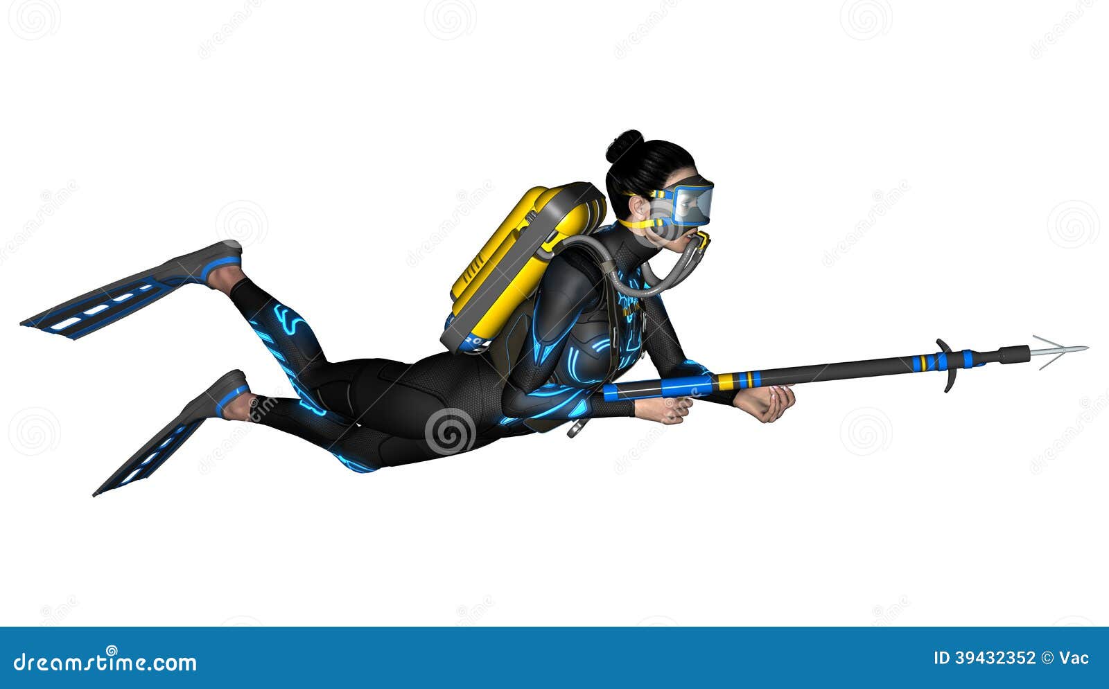 Female Diver with Spear Gun Stock Illustration - Illustration of ...