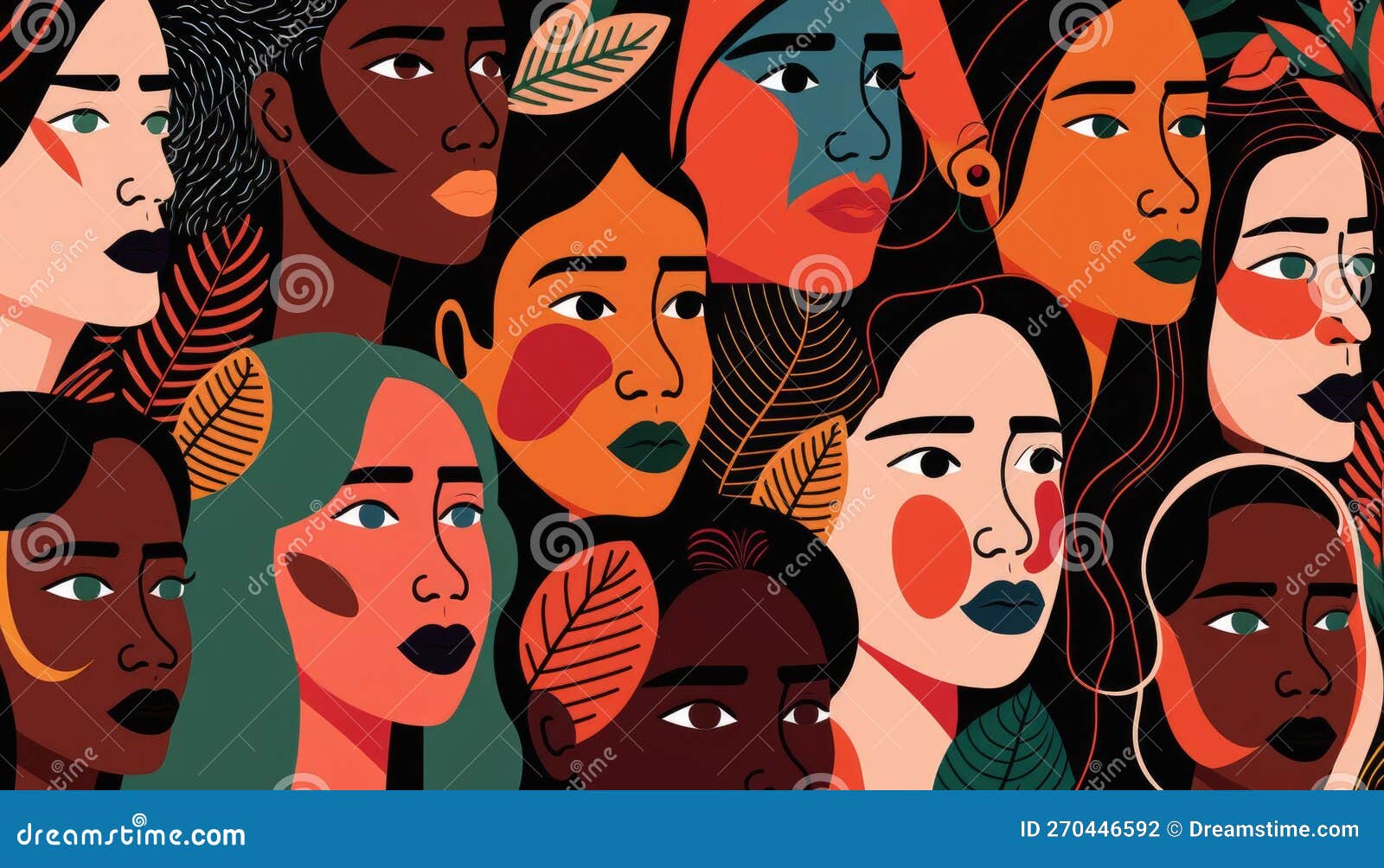 Female Diverse Faces Of Different Ethnicity Seamless Pattern Women