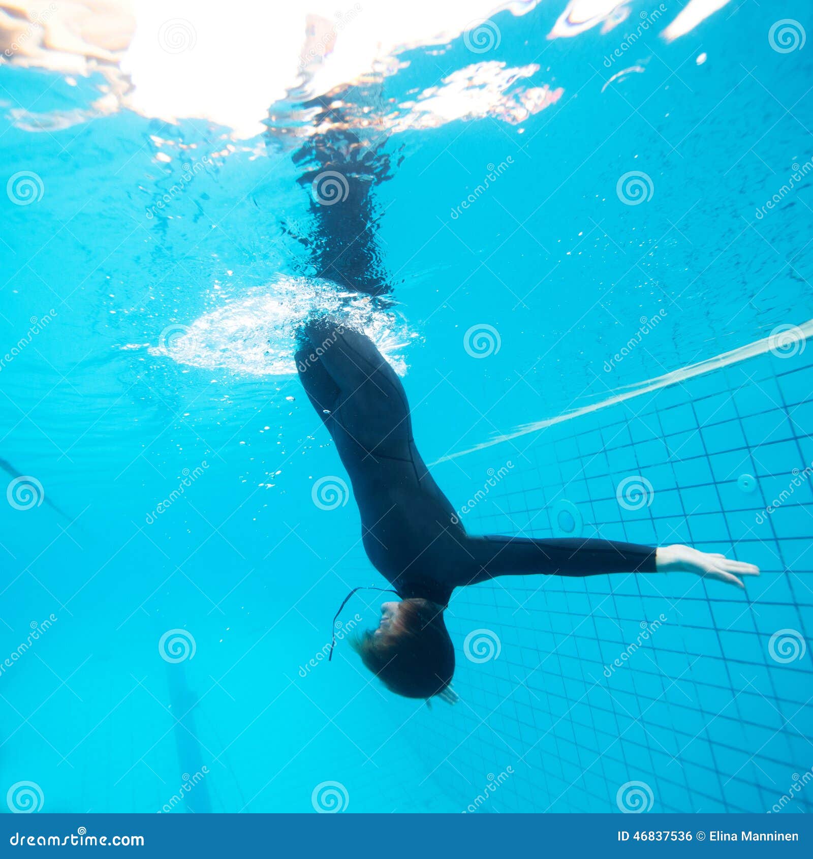 Female Diving Downwards in Swimming Pool Stock Photo - Image of peace ...