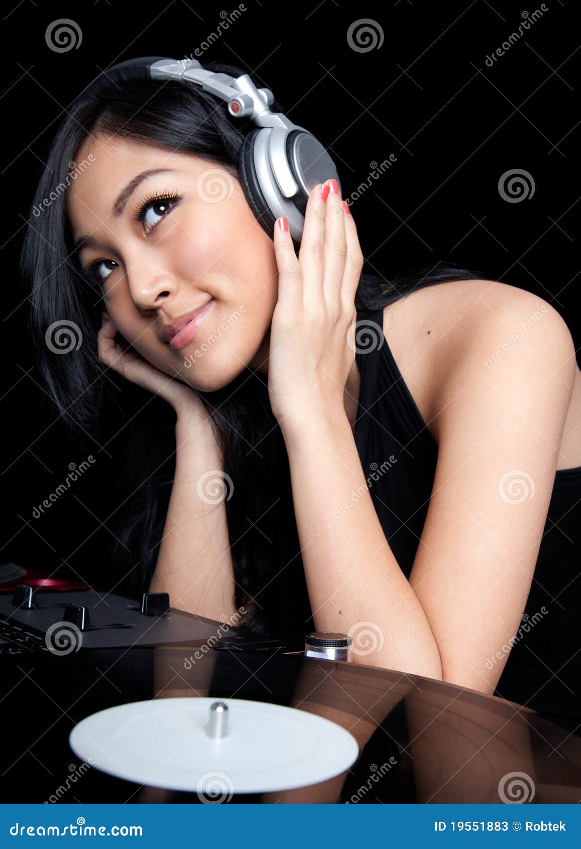 Female DJ in Front of Turntables Stock Image - Image of deejay, girl ...