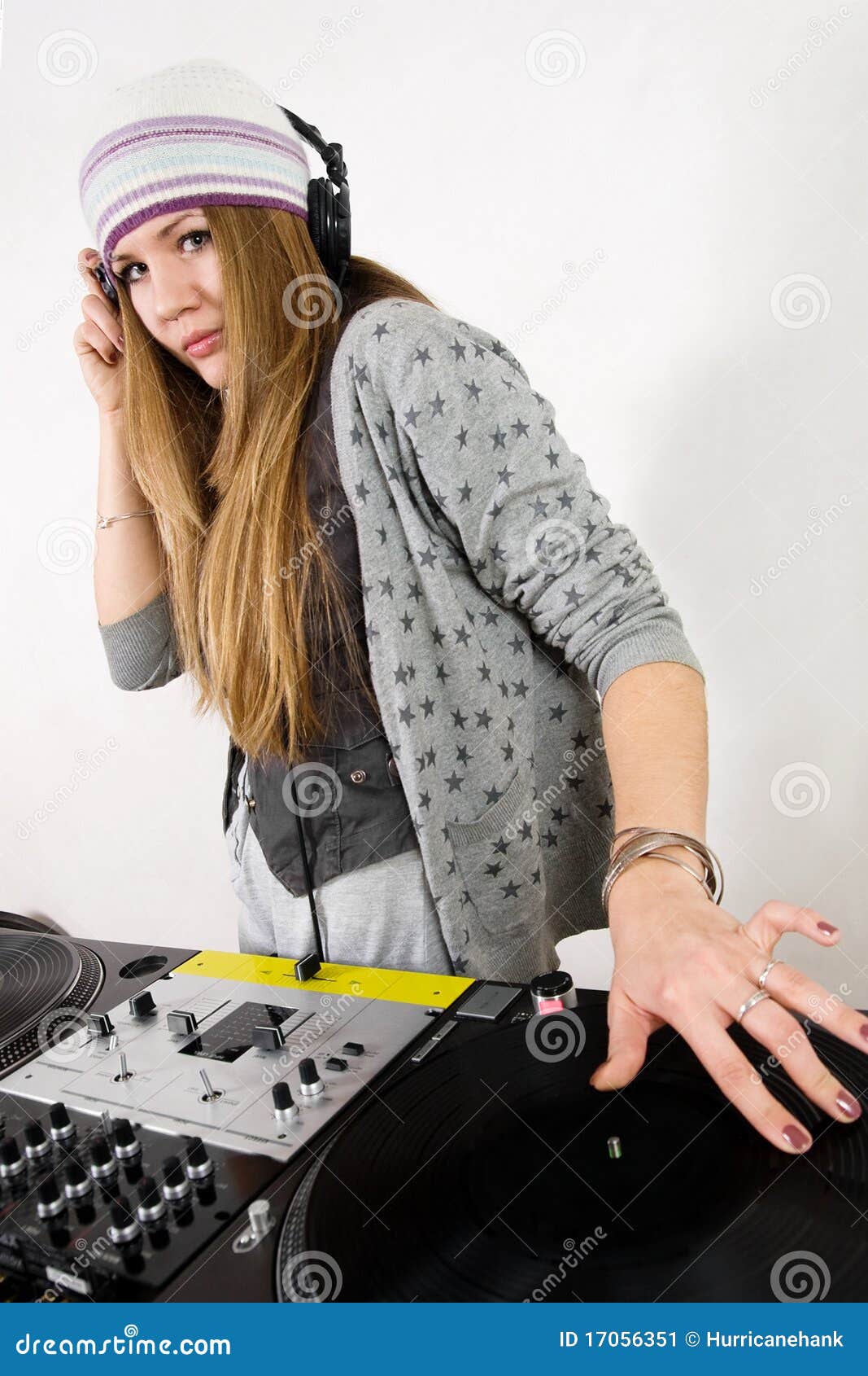 Female DJ Scratching the Record Stock Image - Image of listening, blond ...