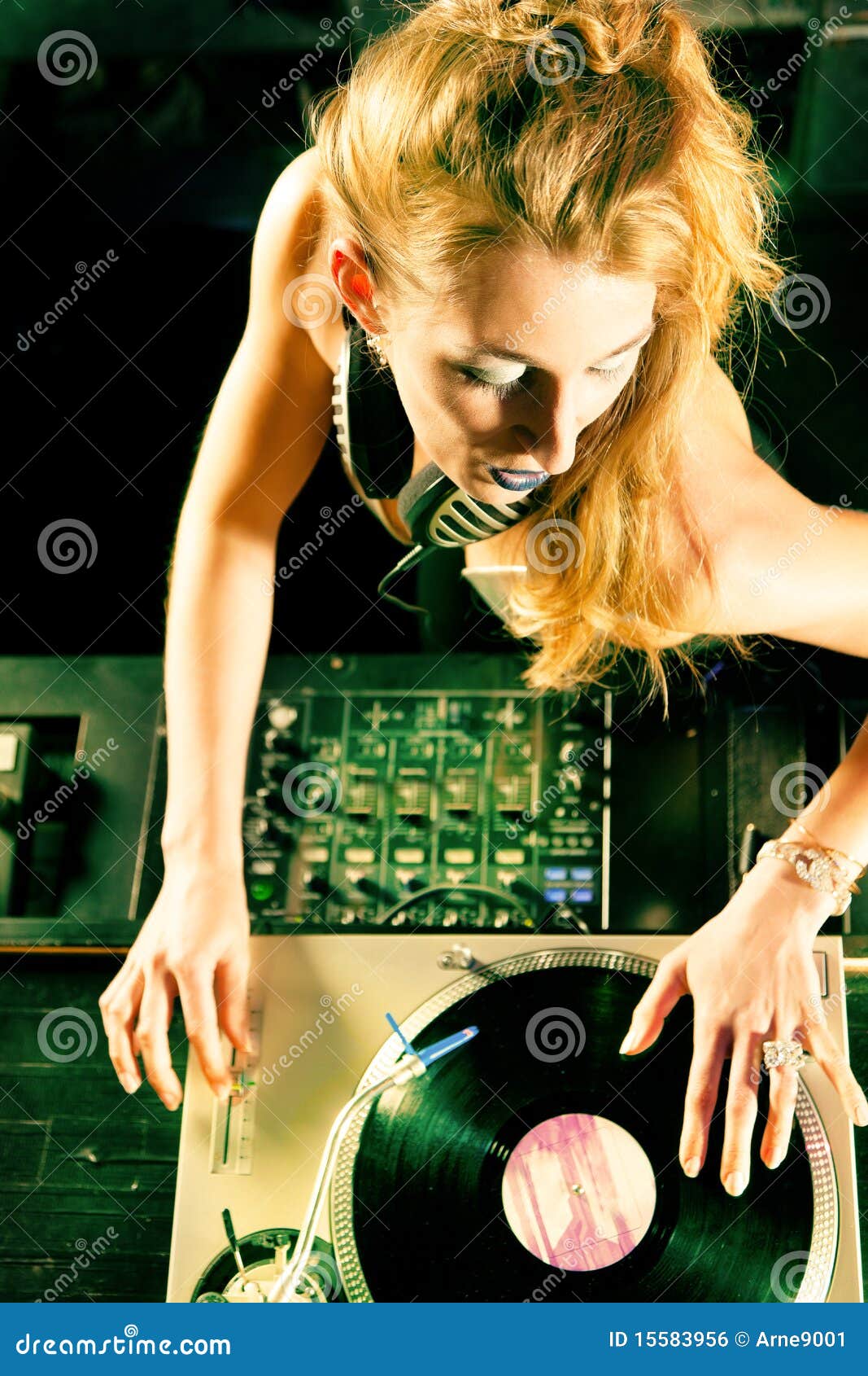 Female DJ at the Turntable in Club Stock Photo - Image of record ...