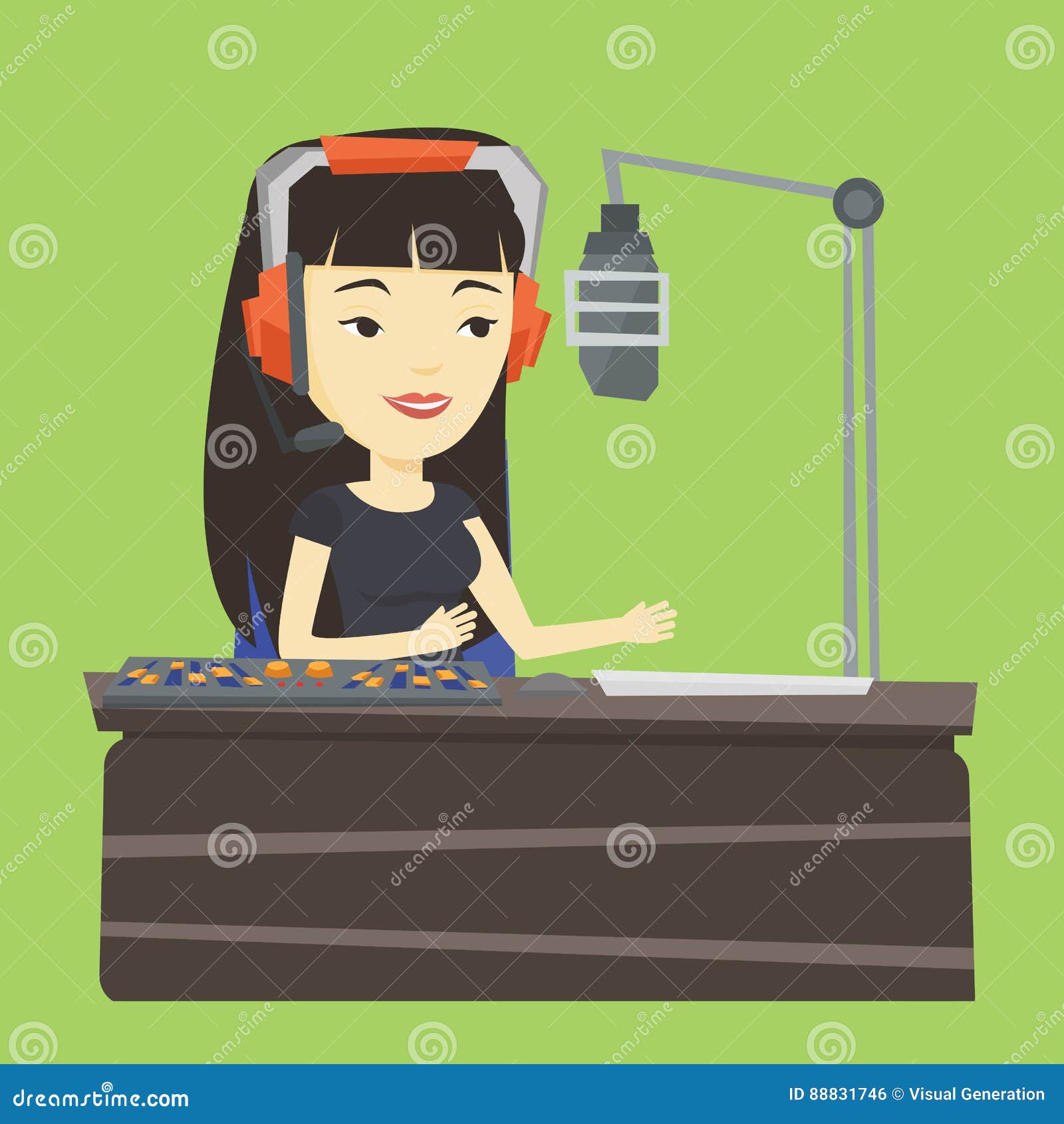 Female Dj Working on the Radio Vector Illustration Stock Vector ...