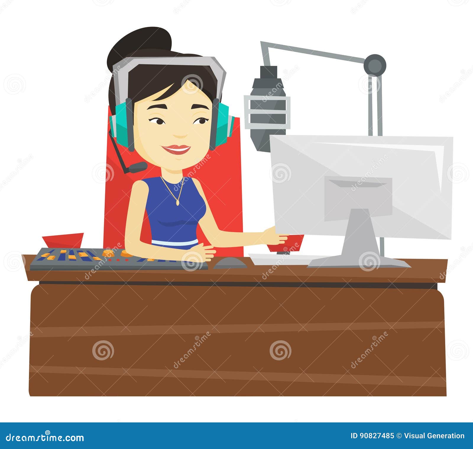 Female Dj Working on the Radio Vector Illustration Stock Vector ...