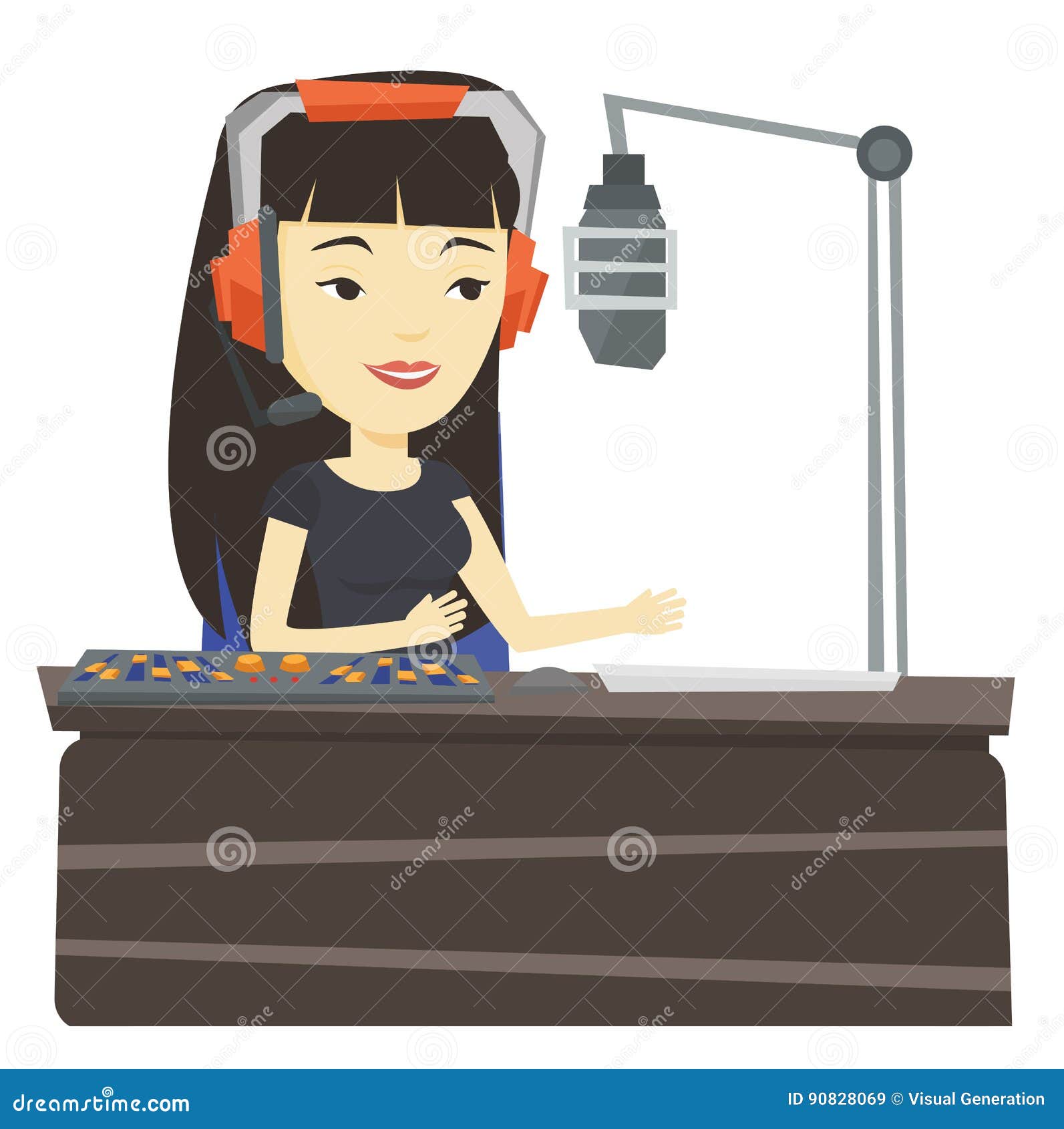 Female Dj Working on the Radio Vector Illustration Stock Vector ...