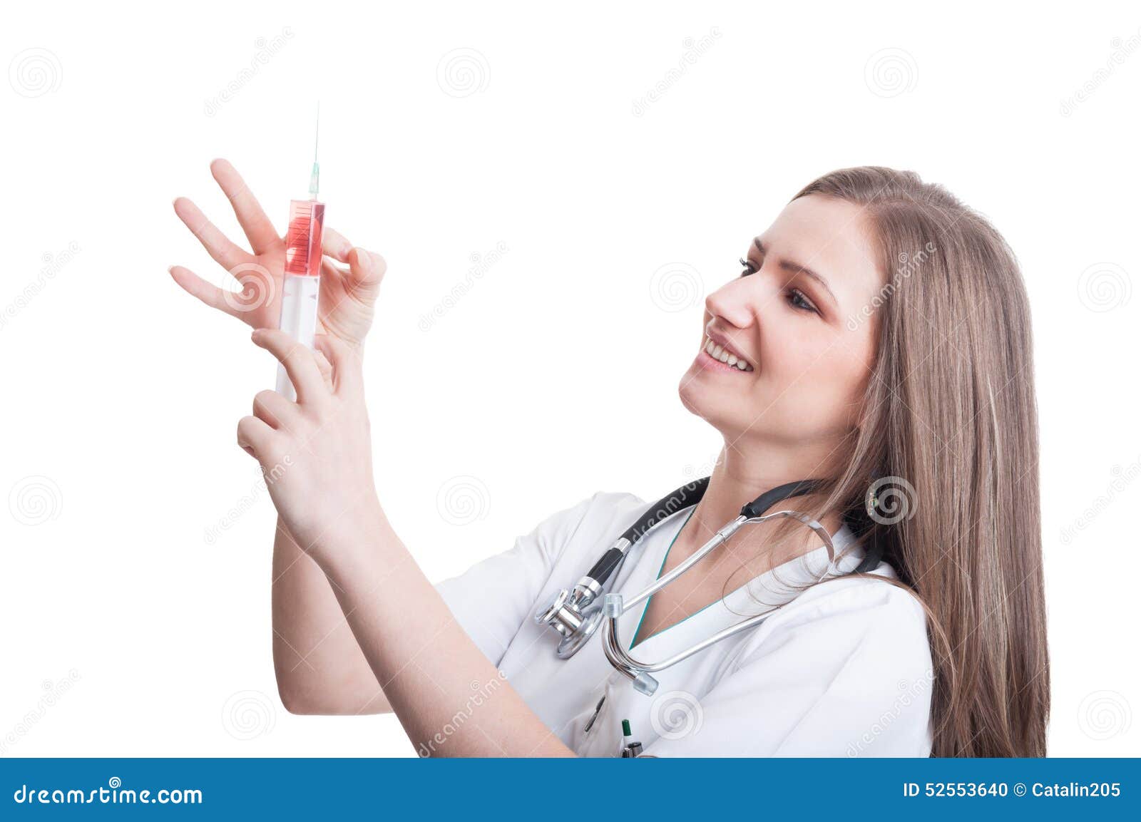 Female Doctor Checking a Syringe Stock Photo - Image of nurse, hygiene ...