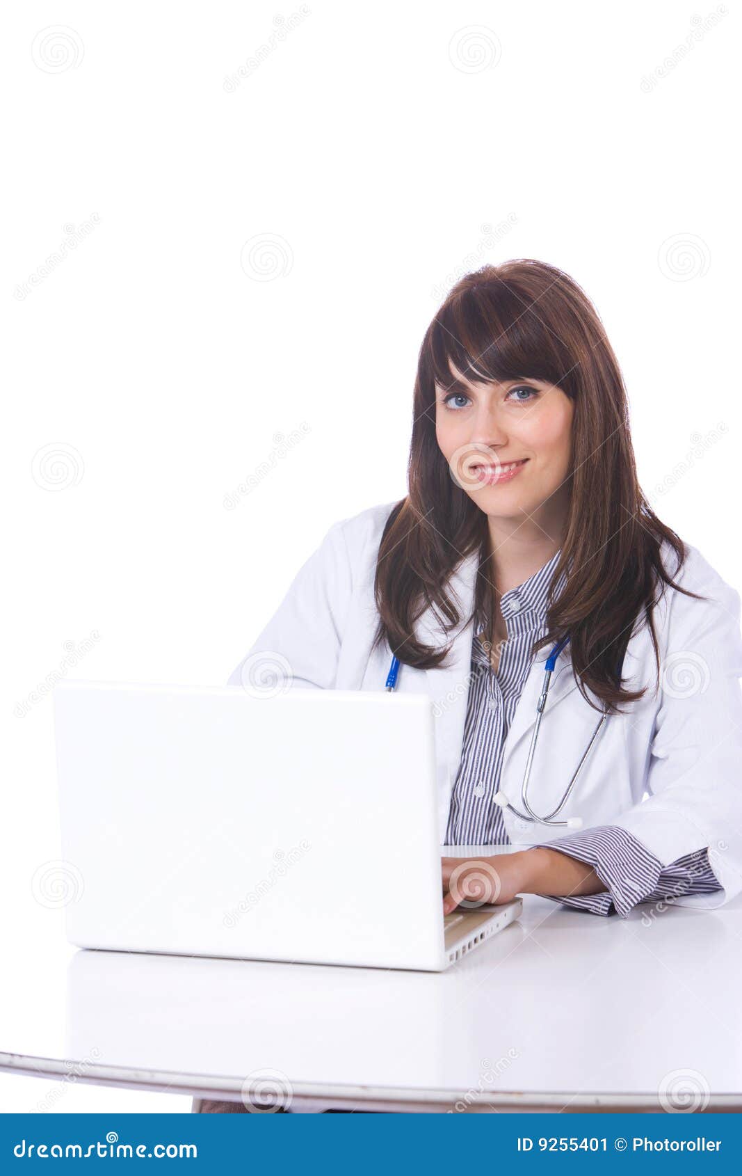 Female Doctor on Computer at Desk Stock Image - Image of health ...